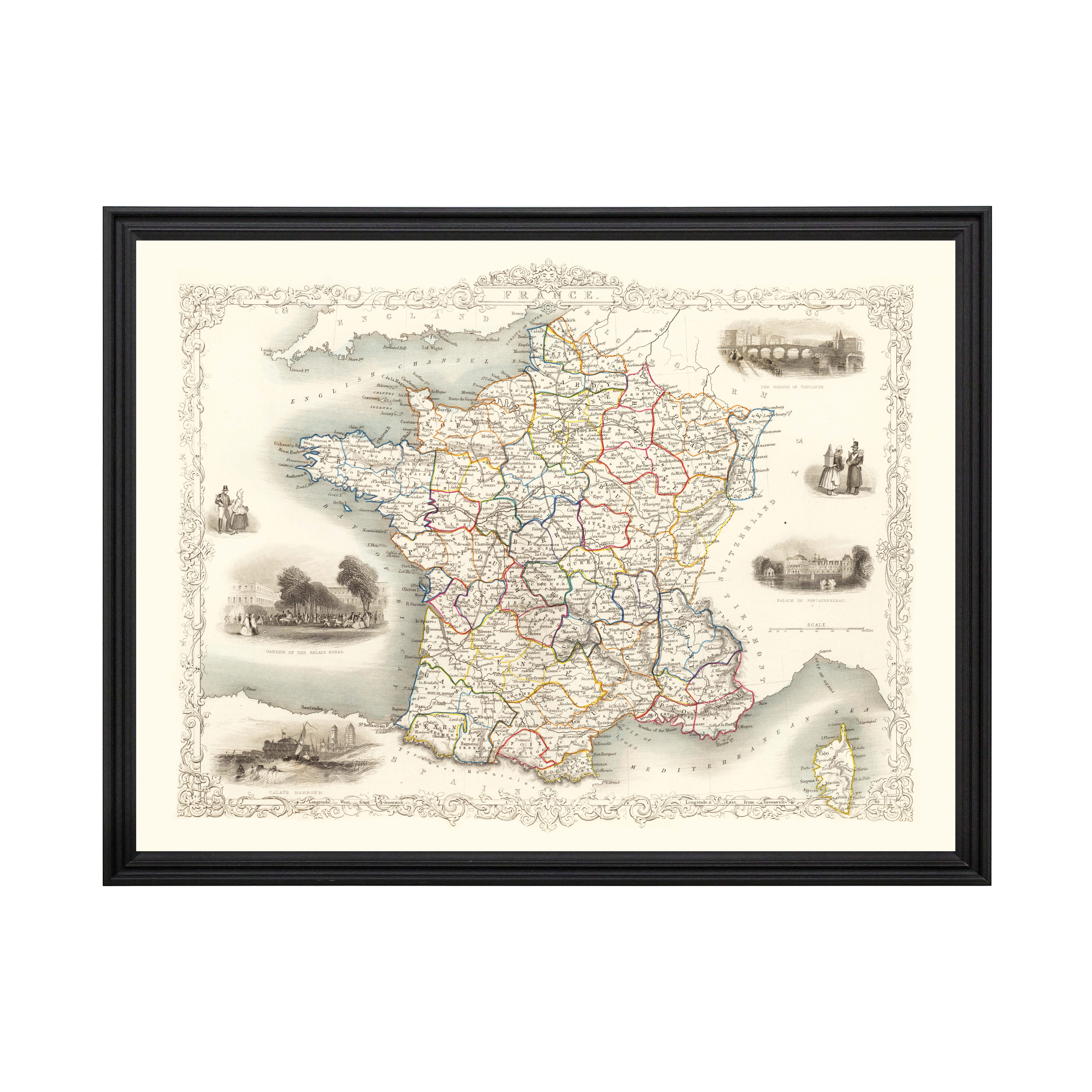 France Map, 1851 Vintage Map of France History Wall Decor Gift, Old ...