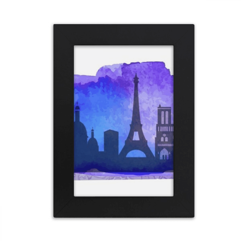 France Paris Eiffel Tower Blue Watercolor Desktop Photo Frame Picture ...