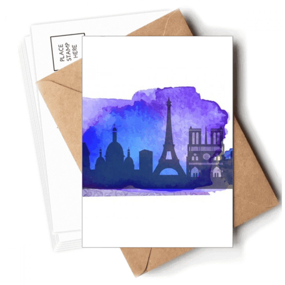 France Paris Eiffel Tower Blue Watercolor Postcards Envelopes Blank ...