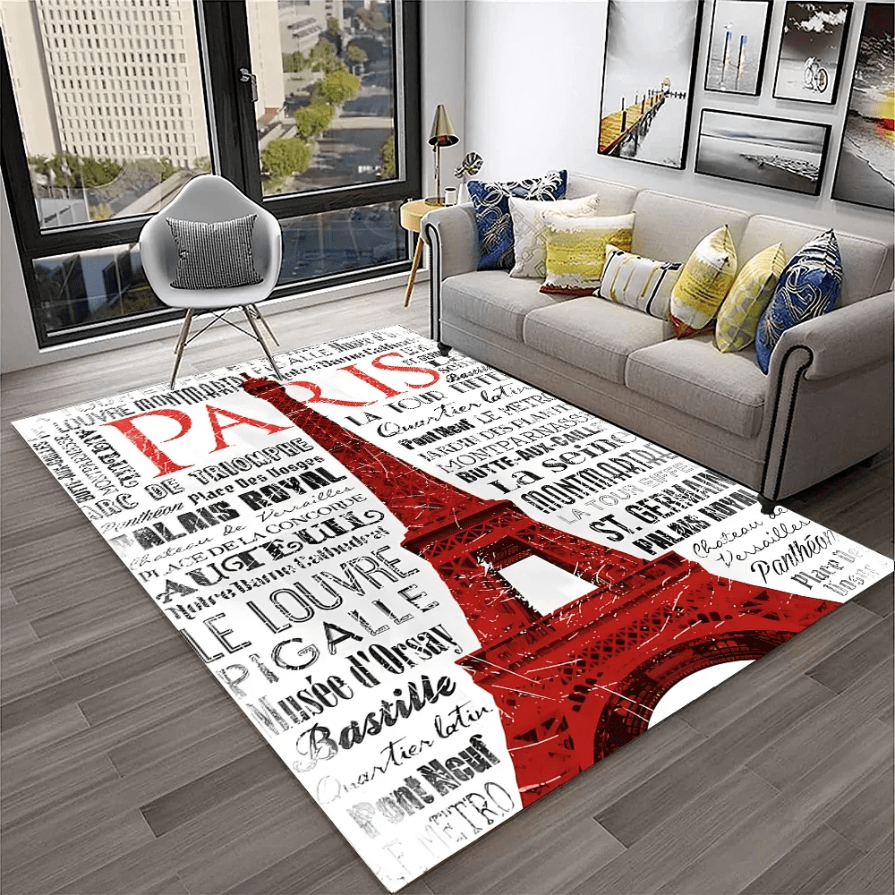 France Paris Eiffel Tower Retro Carpet Rug for Home Living Room Bedroom ...