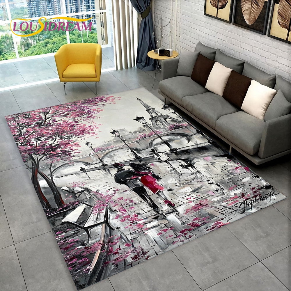 France Paris Eiffel Tower Romantic Art Area Rug Carpet Rug for Living ...