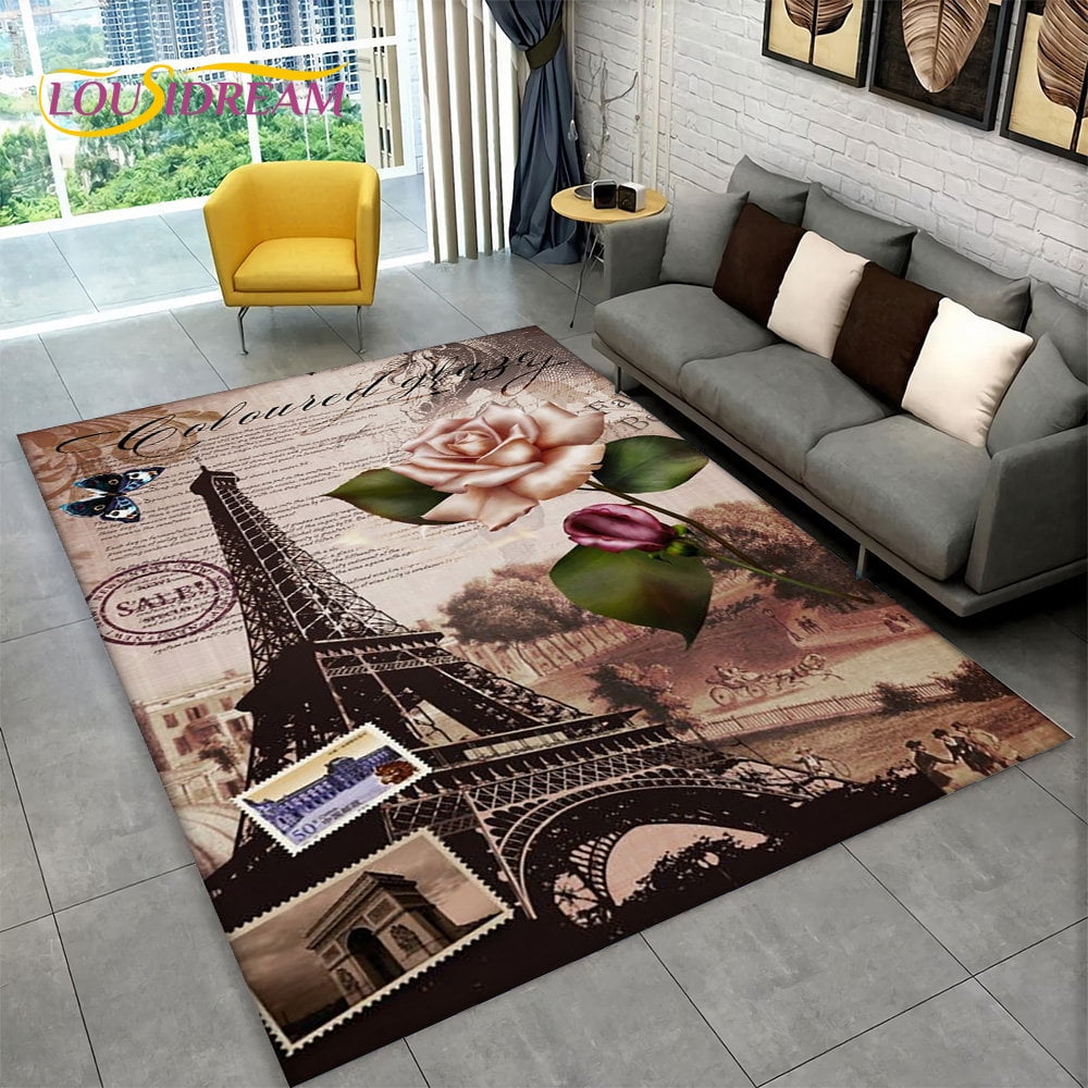 France Paris Eiffel Tower Romantic Art Area Rug Carpet Rug for Living ...