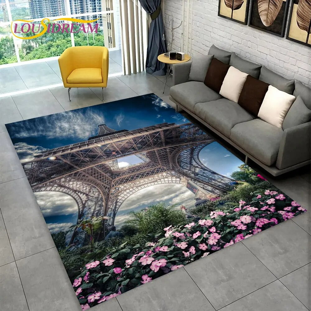 France Paris Eiffel Tower Romantic Art Area Rug Carpet Rug for Living ...