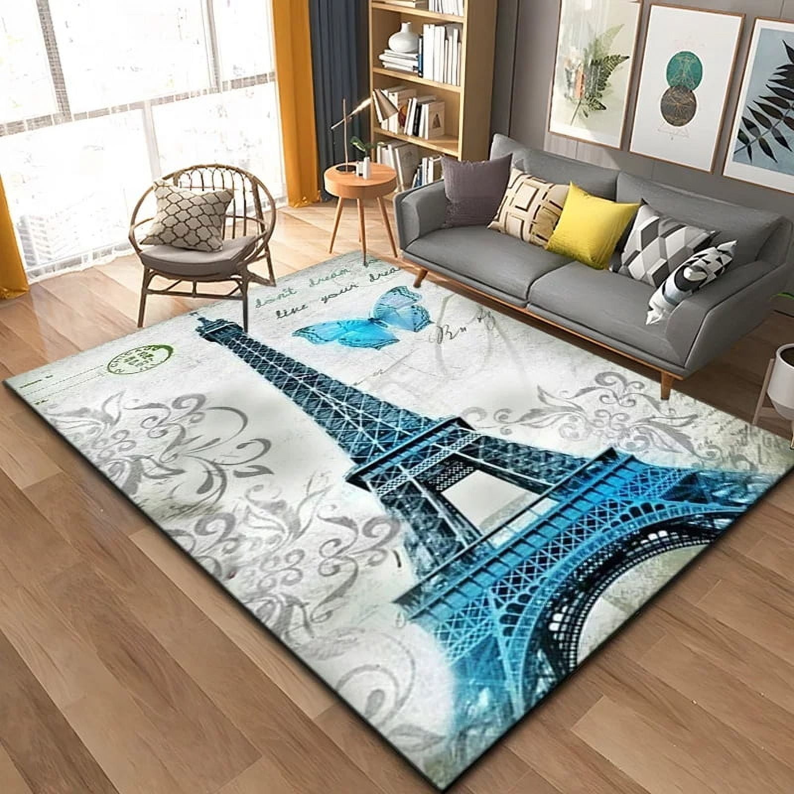France Paris Eiffel Tower Romantic Art Area Rug Non-slip Floor Mat ...