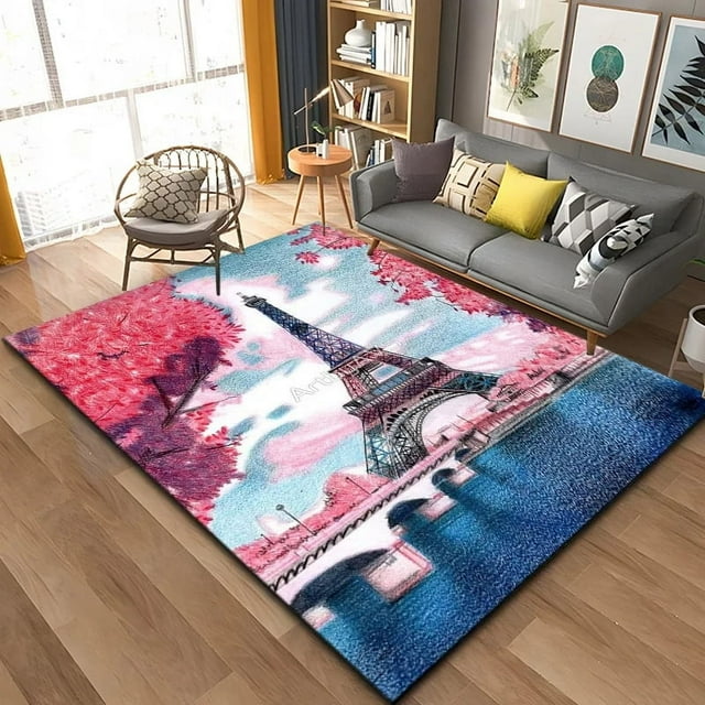 France Paris Eiffel Tower Romantic Art Area Rug Non-slip Floor Mat ...