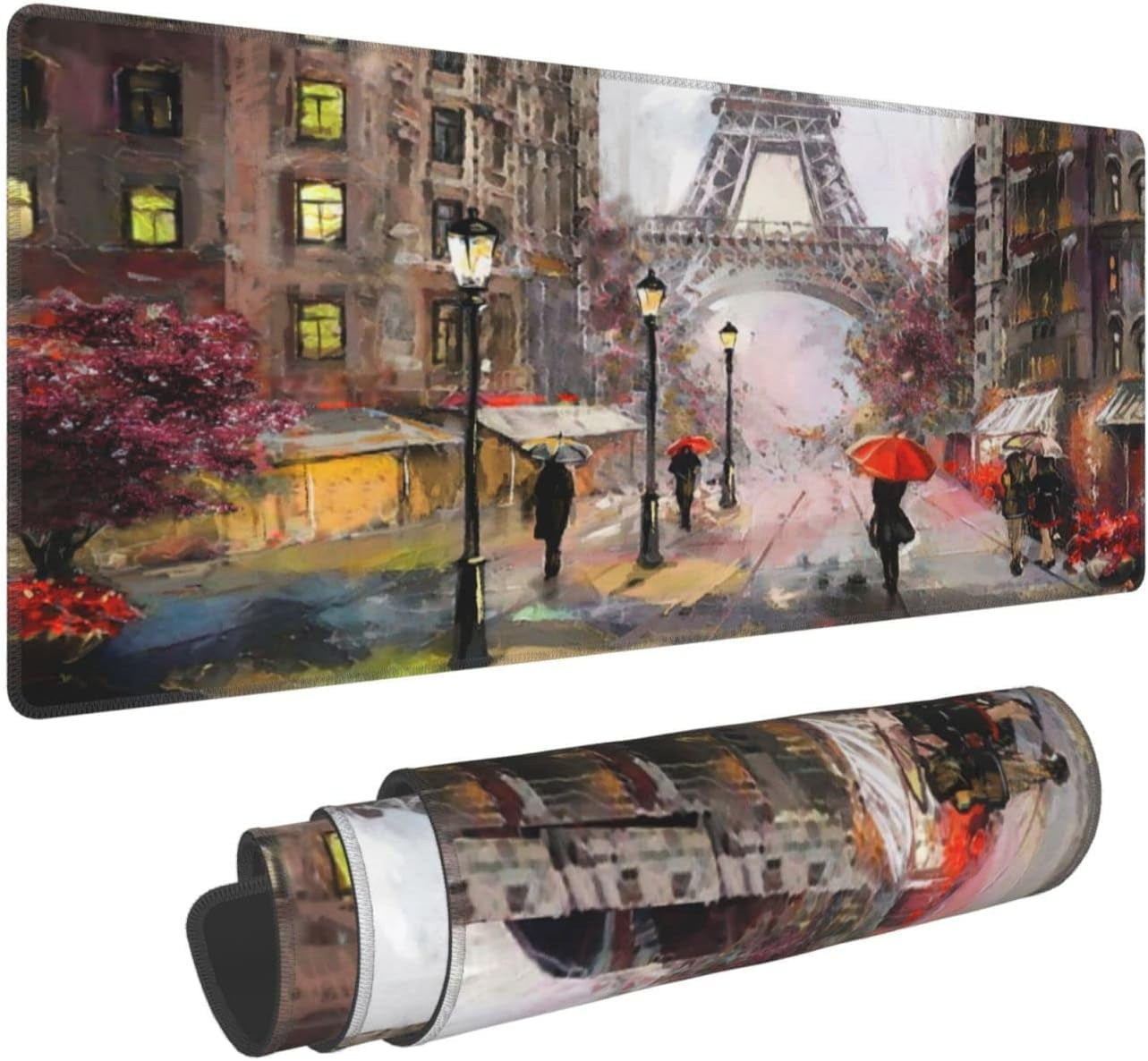 France Paris Street Art Painting Red Umbrella Gaming Keyboard Mouse Pad ...