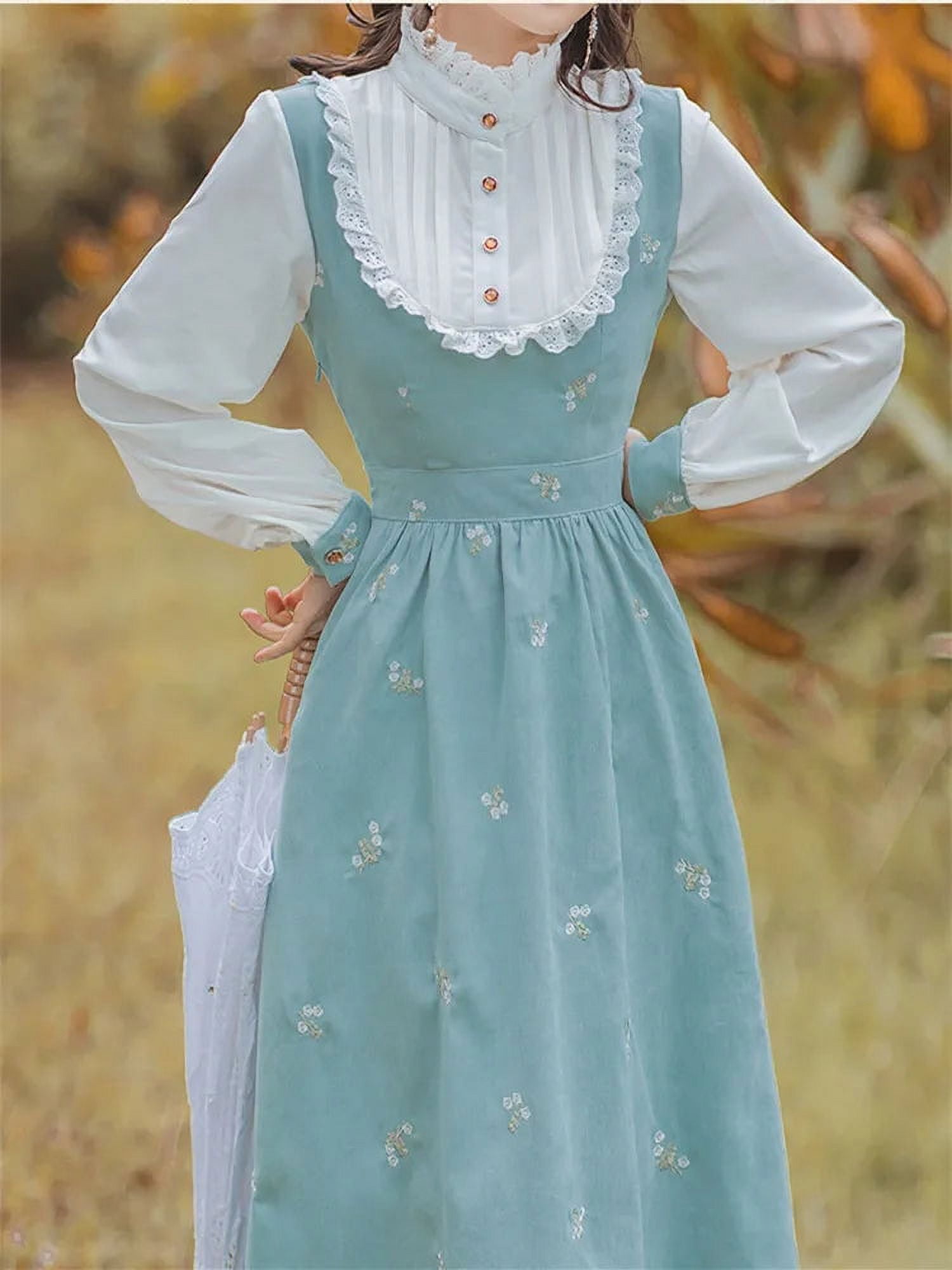 France Style Woman Corduroy Dress Vintage Chic Design Embroidery Floral ...