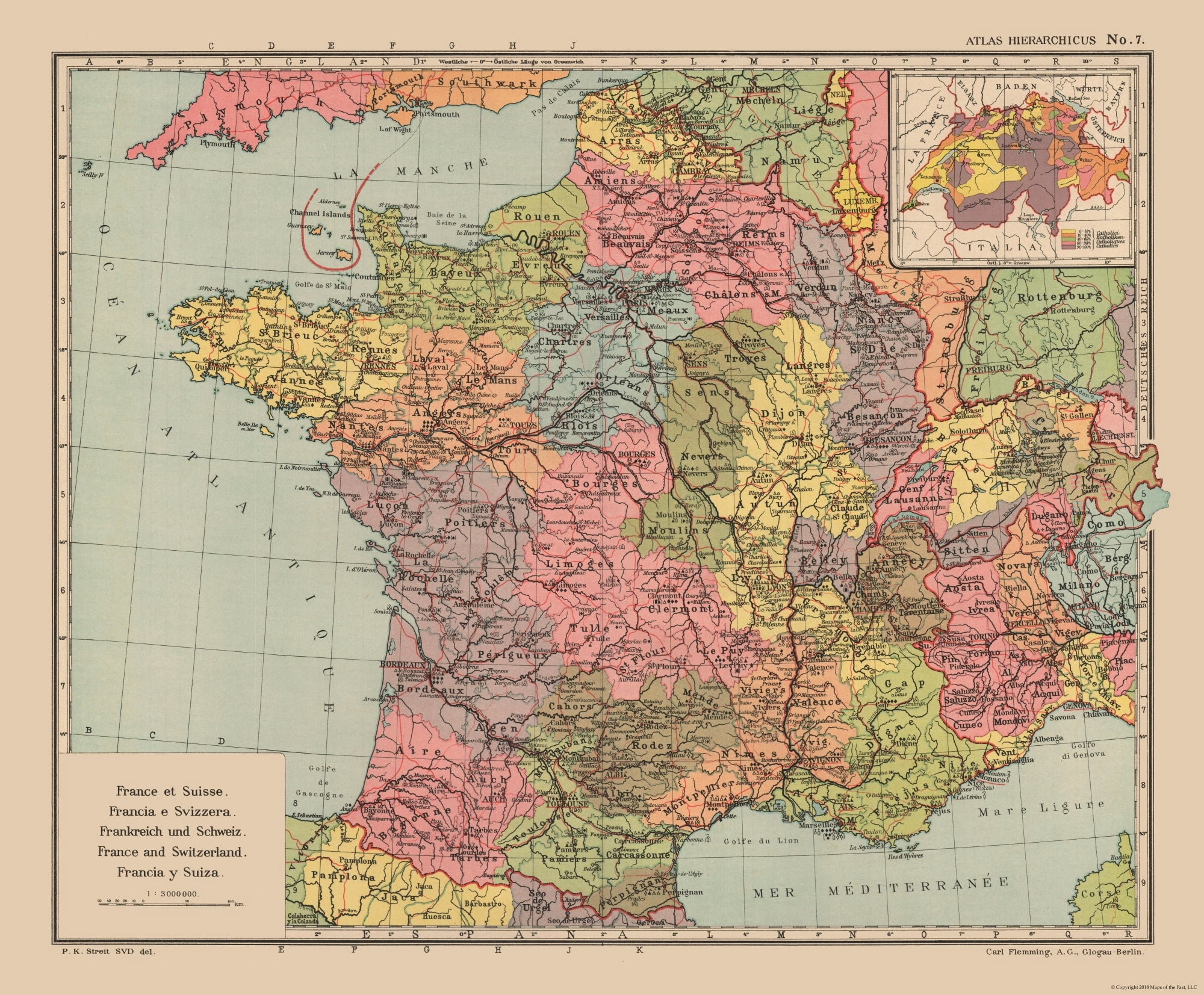 Historic Map - France Switzerland Germany - Streit 1913 - 27.83 x 23 ...
