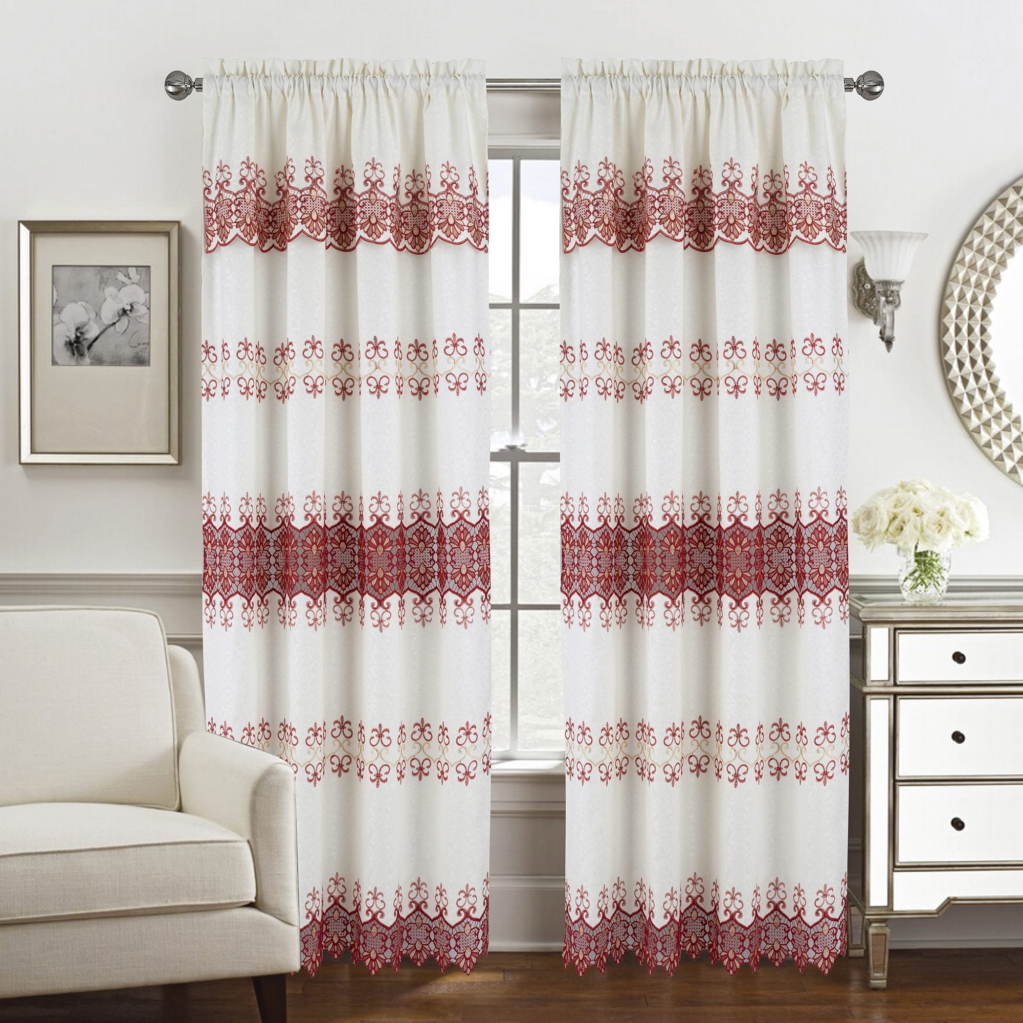 Francine Macrame Jacquard Window Panel with Attached Valance, Beige ...