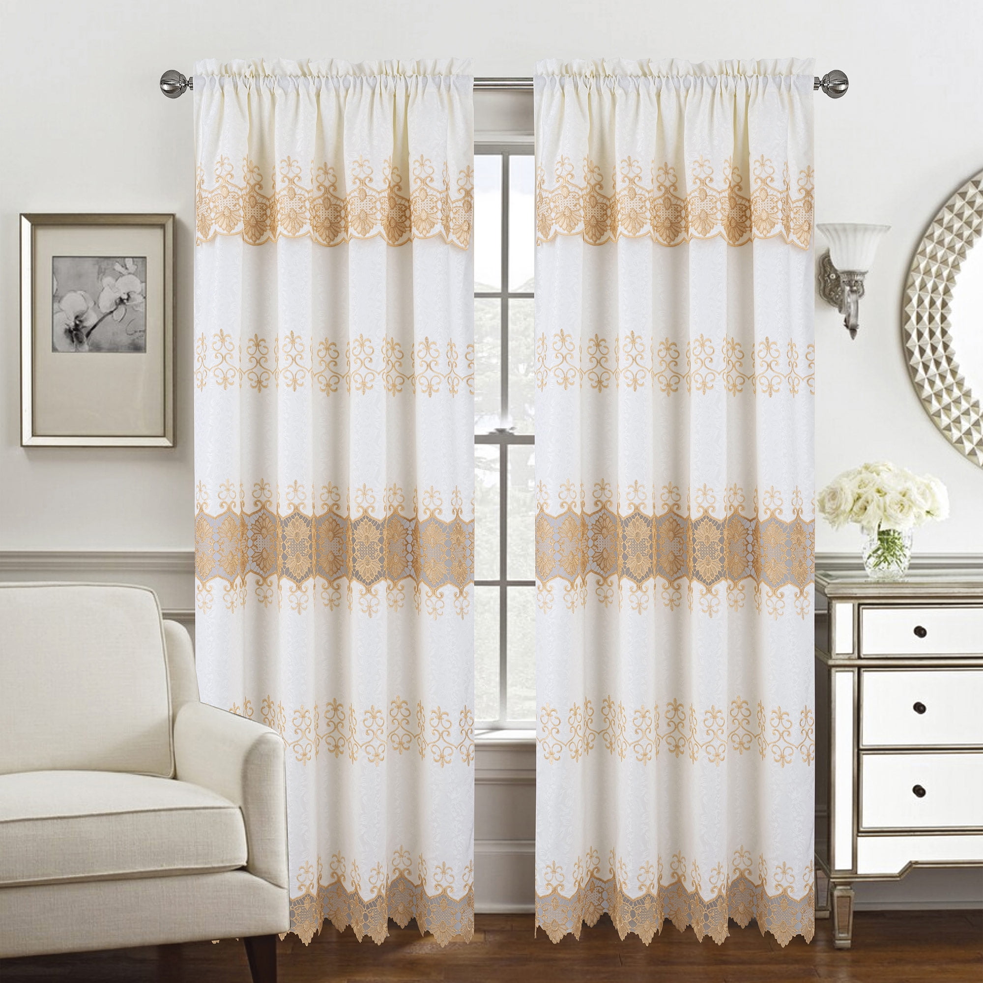 Francine Macrame Jacquard Window Panel with Attached Valance, Beige ...