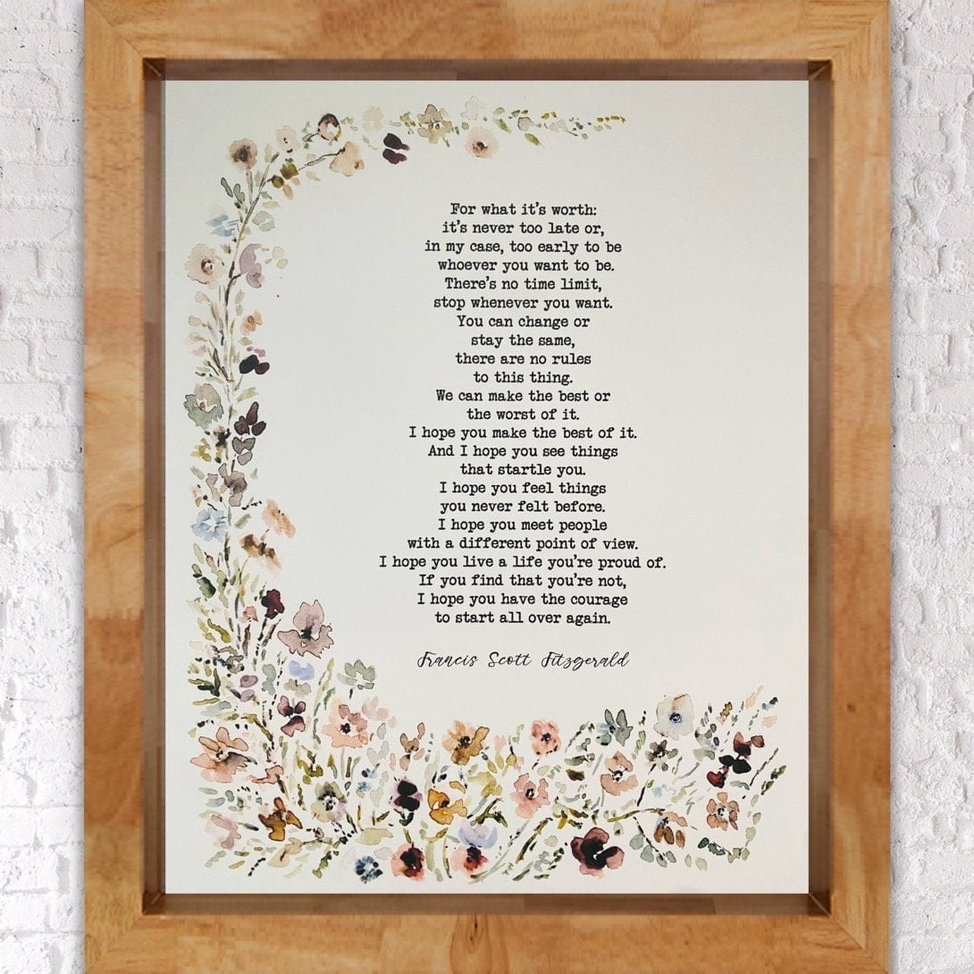 Francis Scott Fitzgerald For What It'S Worth Poem Boho Floral Print ...