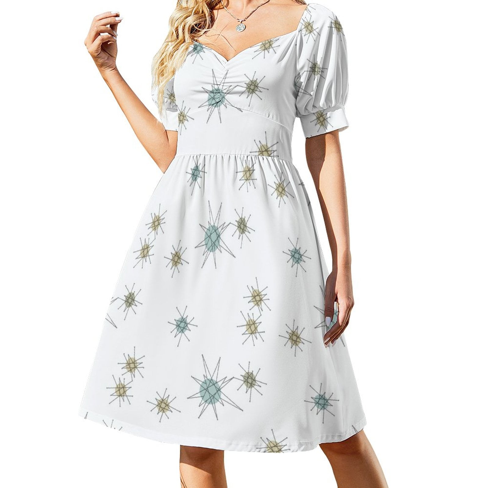 Franciscan Starburst Atomic Retro Plate Pattern Sleeveless Dress ...