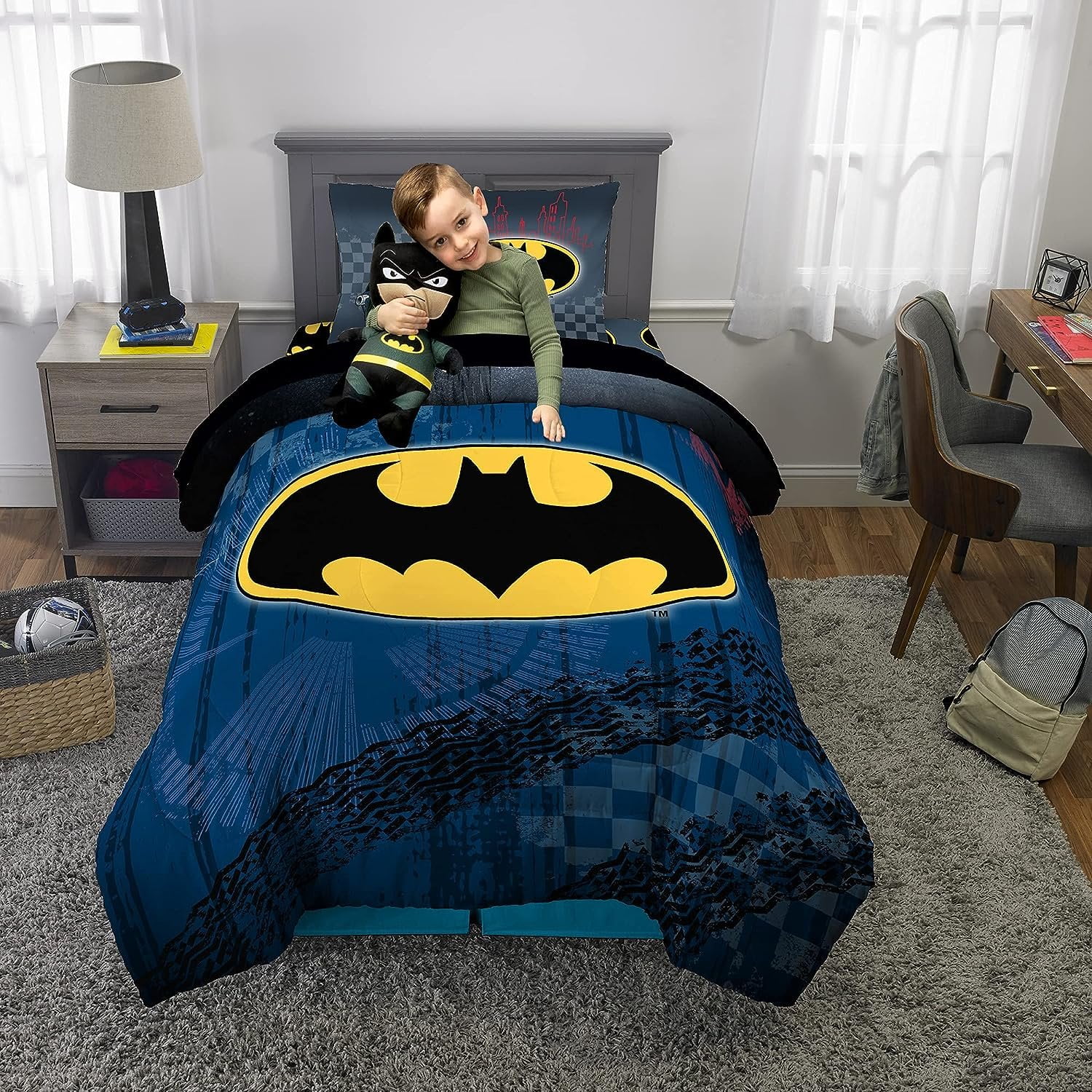 Franco Kids Batman 5 Piece Twin Size Comforter with Sheets and Cuddle ...
