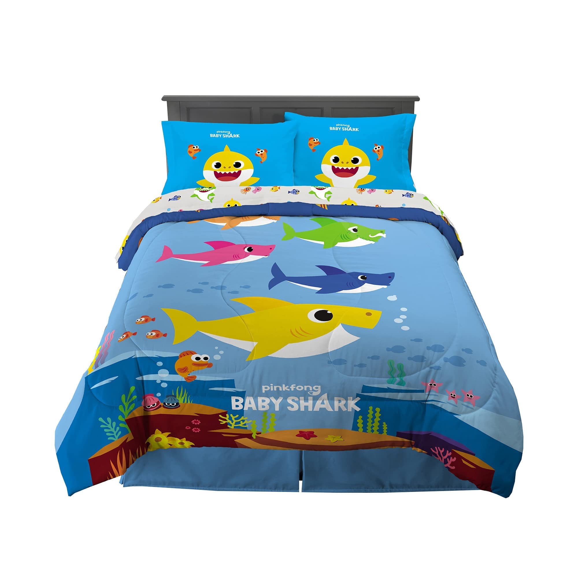 Franco Kids Bedding Baby Shark Full Comforter & Sheets 5 Piece Set ...