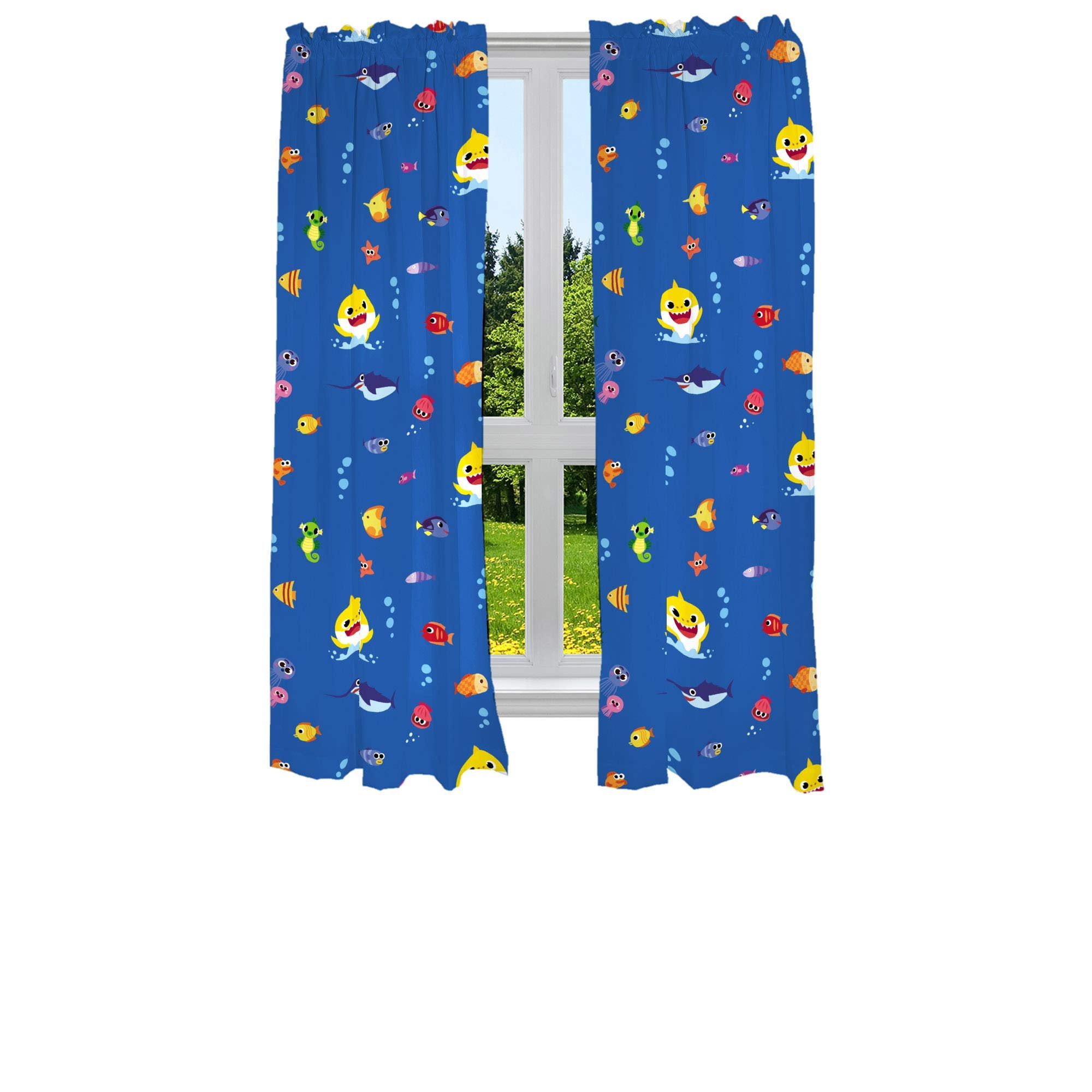 Franco Kids Baby Shark Room Window Curtains Drapes Set, 82 in x 63 in ...