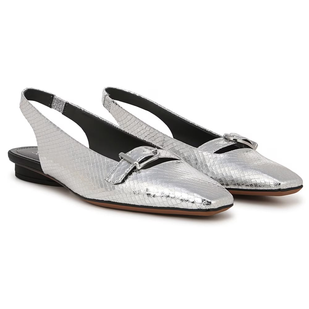 Franco Sarto Women's Carana Pointed Toe Slingback Flats Silver Snake 9M ...