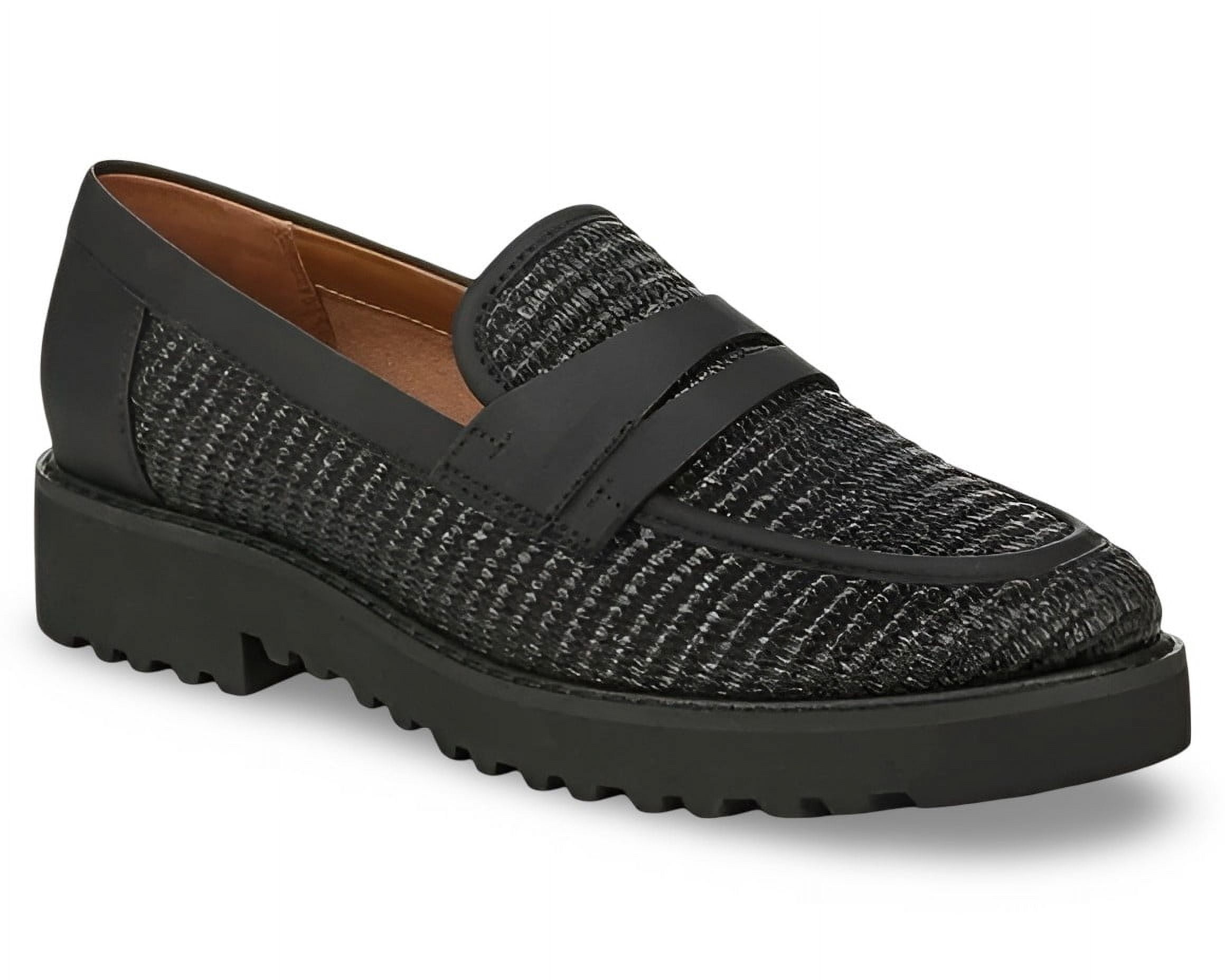 Franco Sarto Women's Cassandra Platform Penny Loafer Black Raffia 6.5M ...