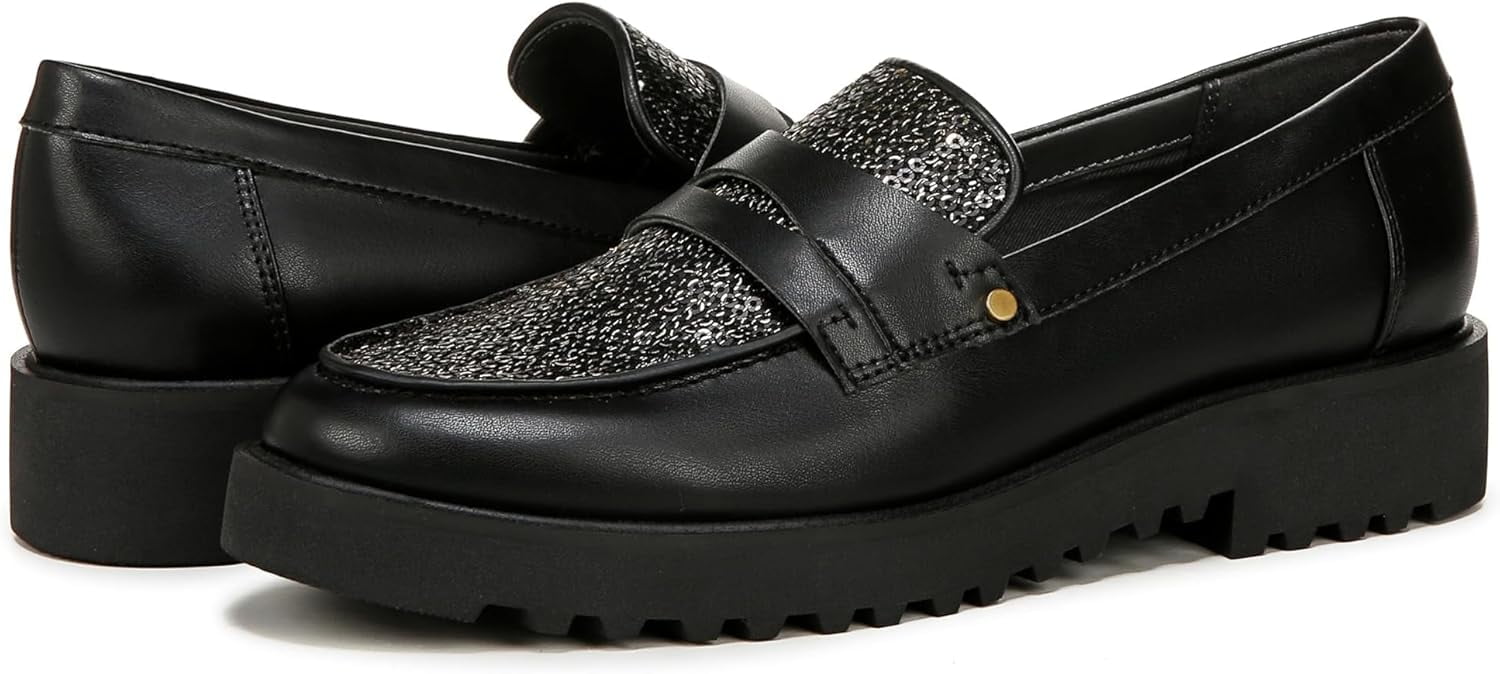 Franco Sarto Women's Cassandra Platform Penny Loafer Black Sequins 8M ...