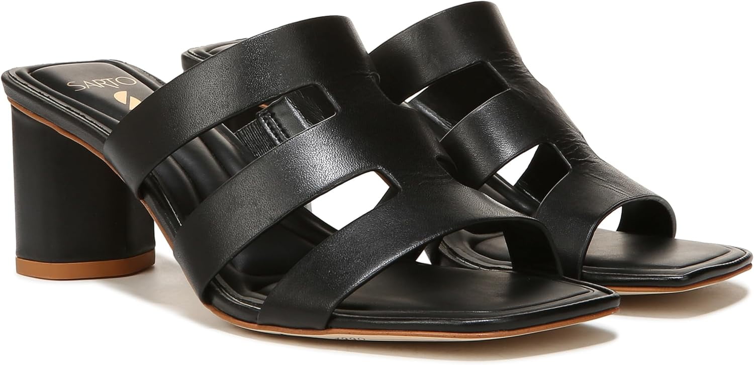 Franco Sarto Women's Flexa Carly Heeled Slide Sandal Black Leather 6.5M ...