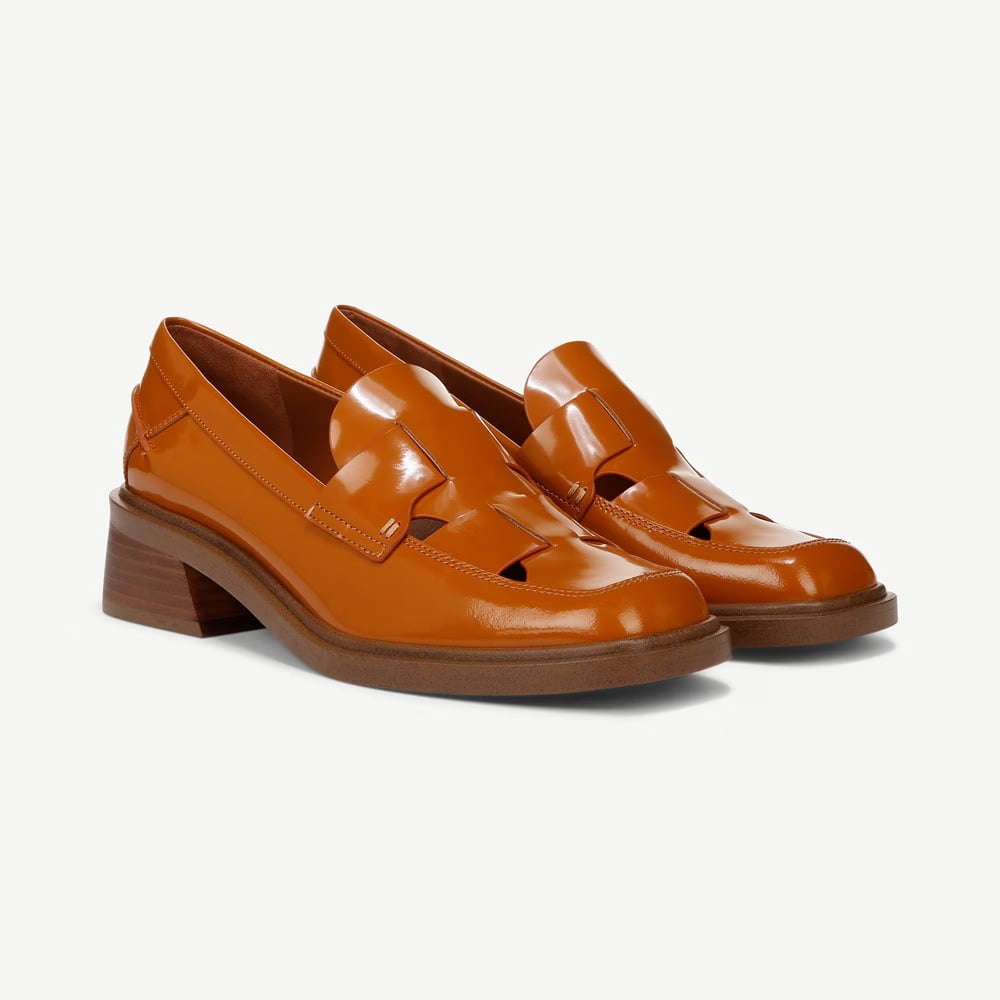 Franco Sarto Women's Gene Cut Out Heeled Loafer Brown Leather 10M ...