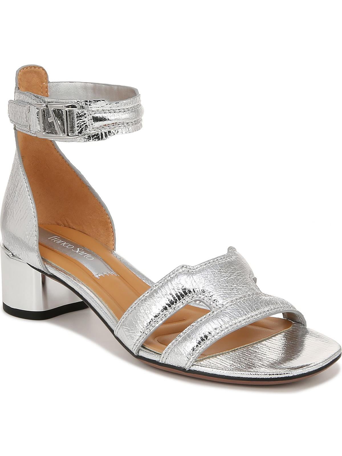 Franco Sarto Women's Nora Ankle Strap Low Block Heel Sandal Silver ...