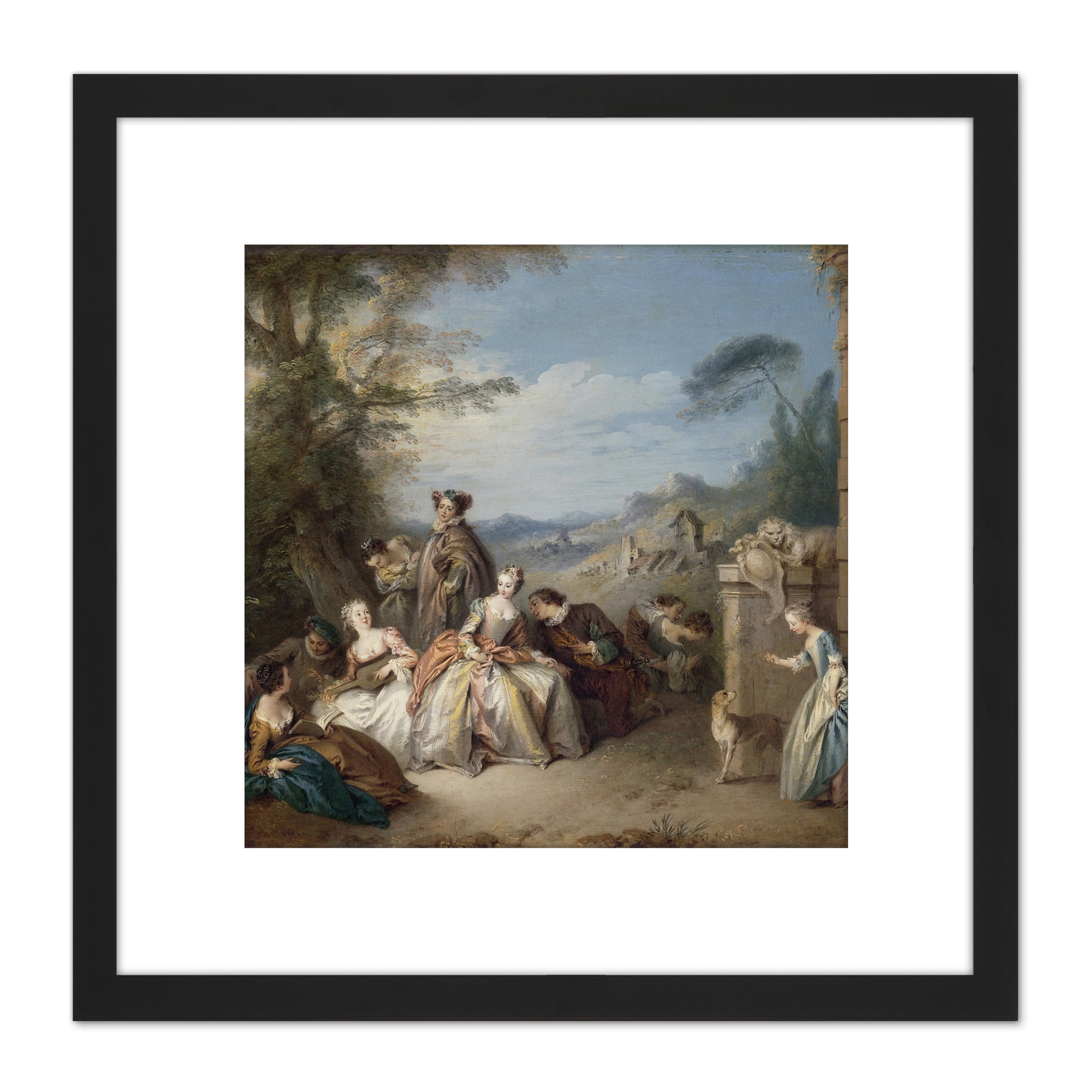 Francois Pater Fete Galante Landscape Painting 8X8 Inch Square Wooden ...