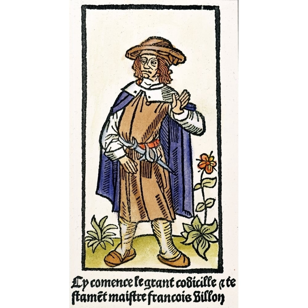 Francois Villon N(1431-After 1463). French Poet Colored Woodcut From ...
