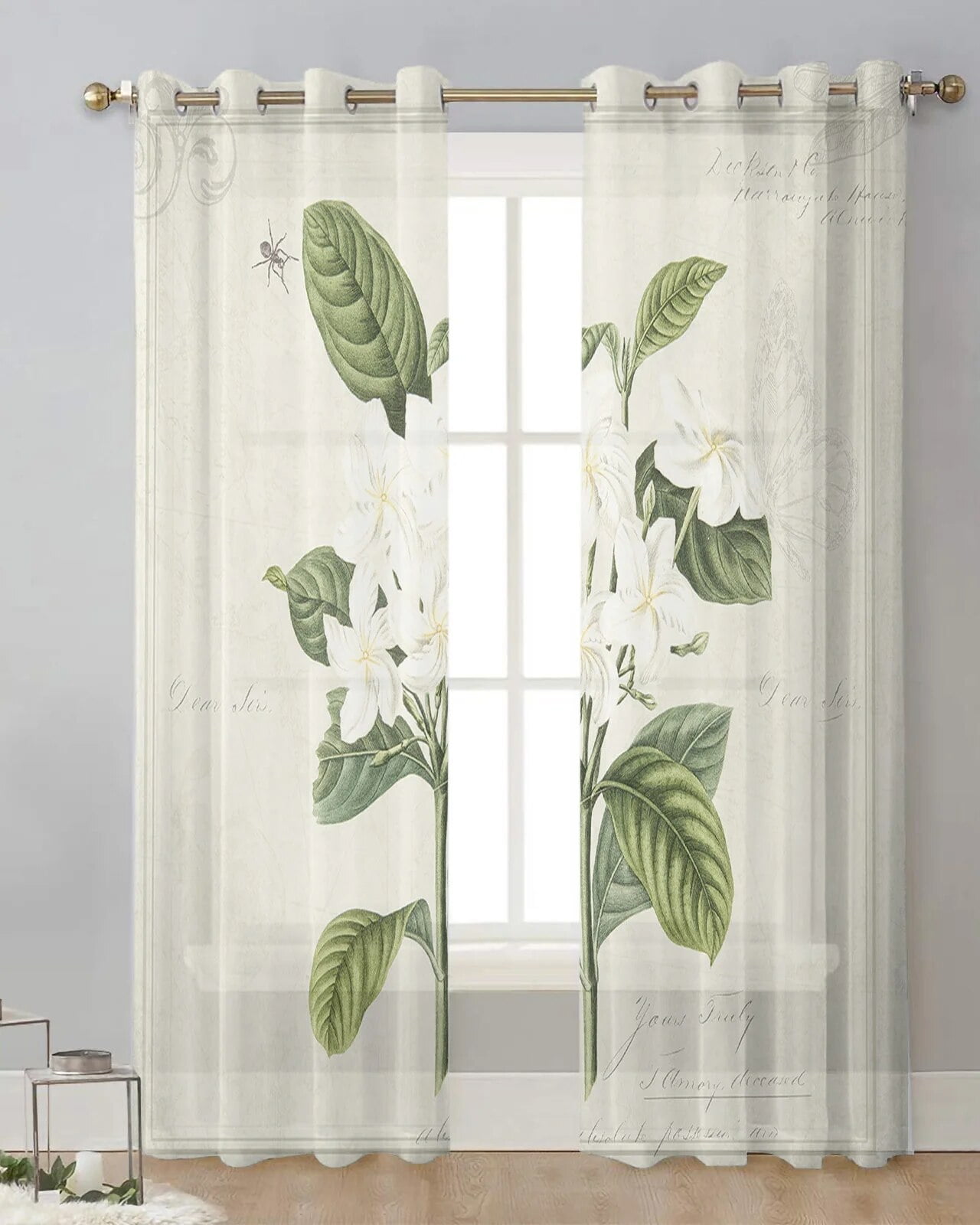 Frangipani Leaves Retro Tulle Drapes for Living Room Bedroom Sheer ...
