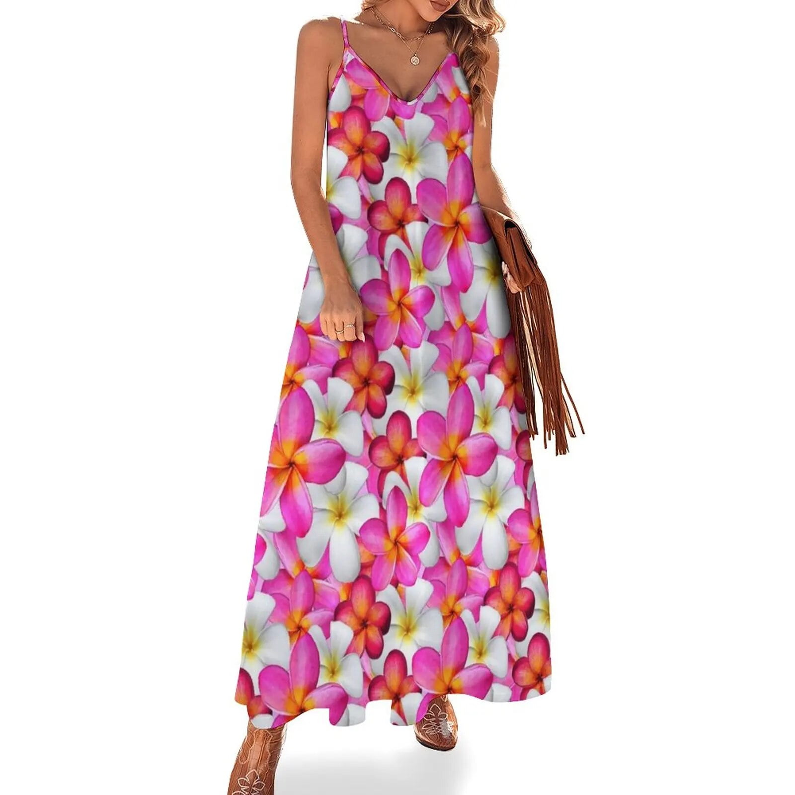 Frangipani tropical bright pink and white summer flowers Sleeveless ...