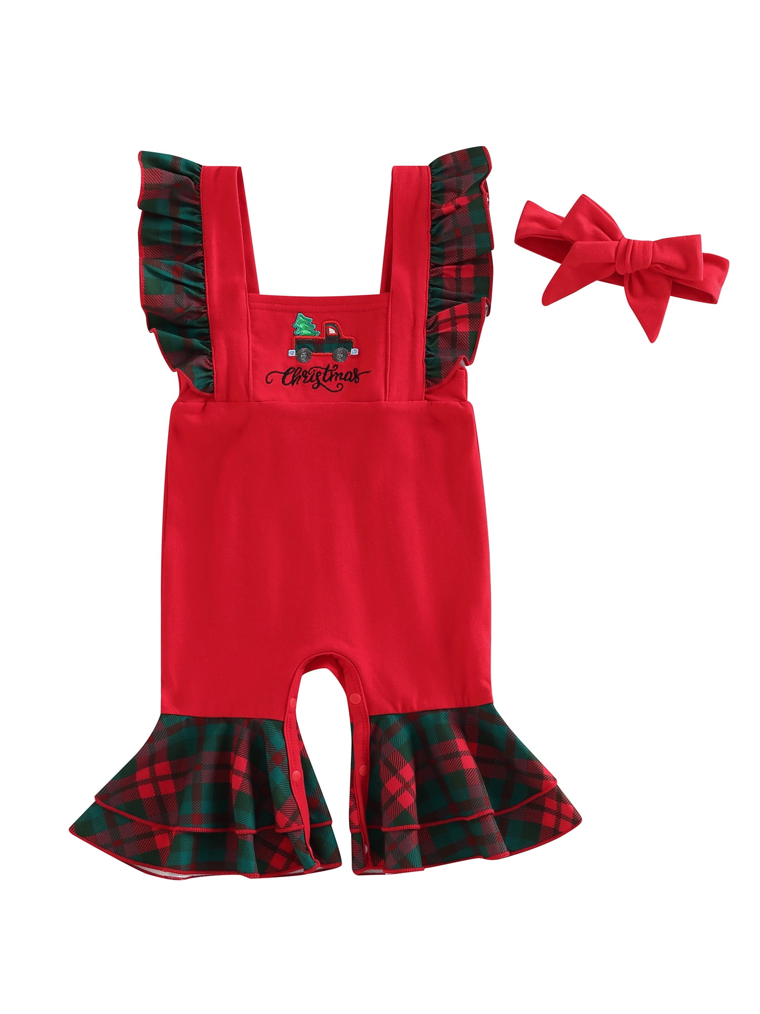 Franhais Baby Girl Boy Christmas Jumpsuit, Plaid Patchwork Square Neck ...