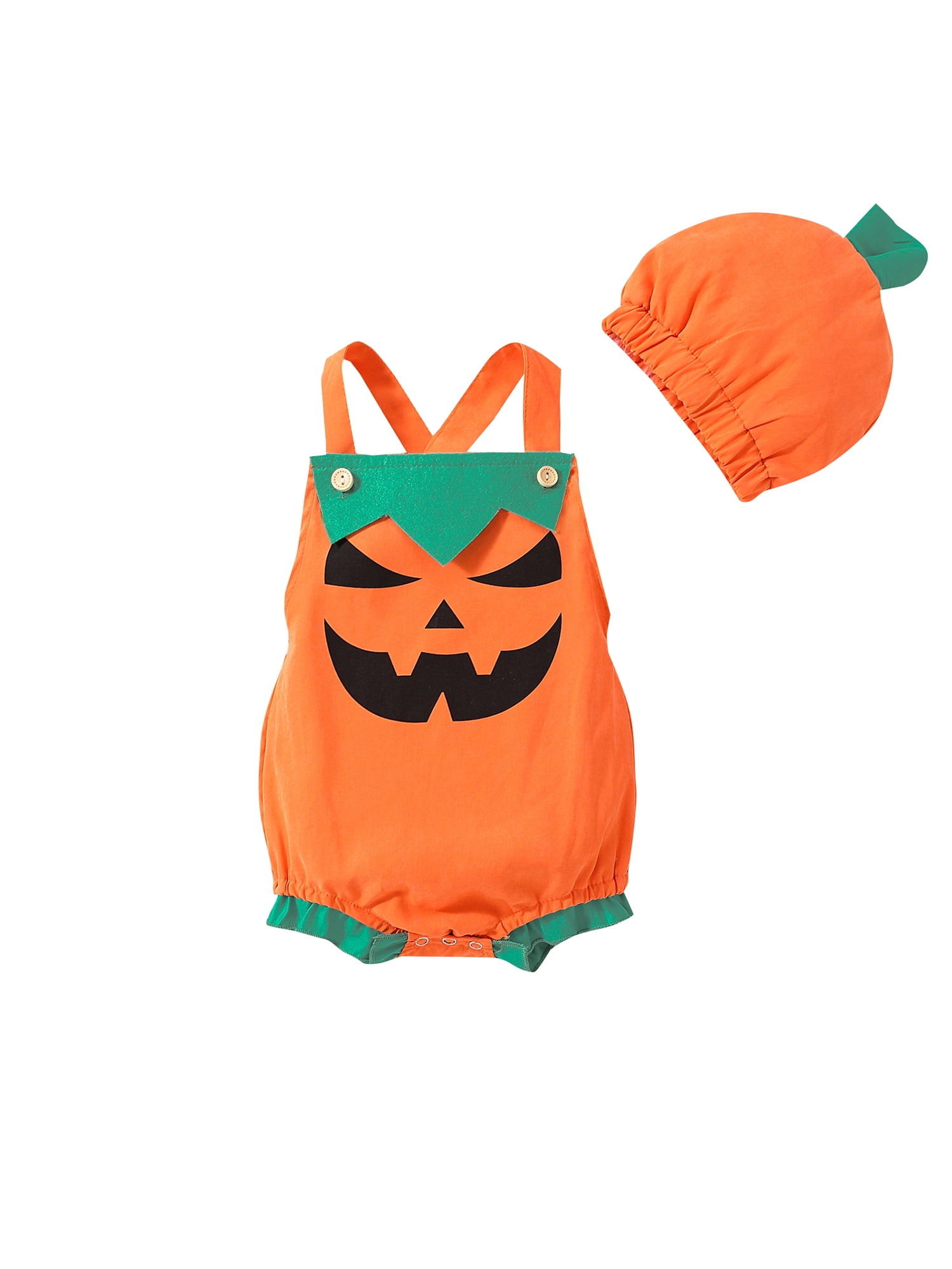 Franhais Baby Girl Boy Halloween Outfit, Pumpkin Face Print Square-Neck Suspenders Jumpsuit ...