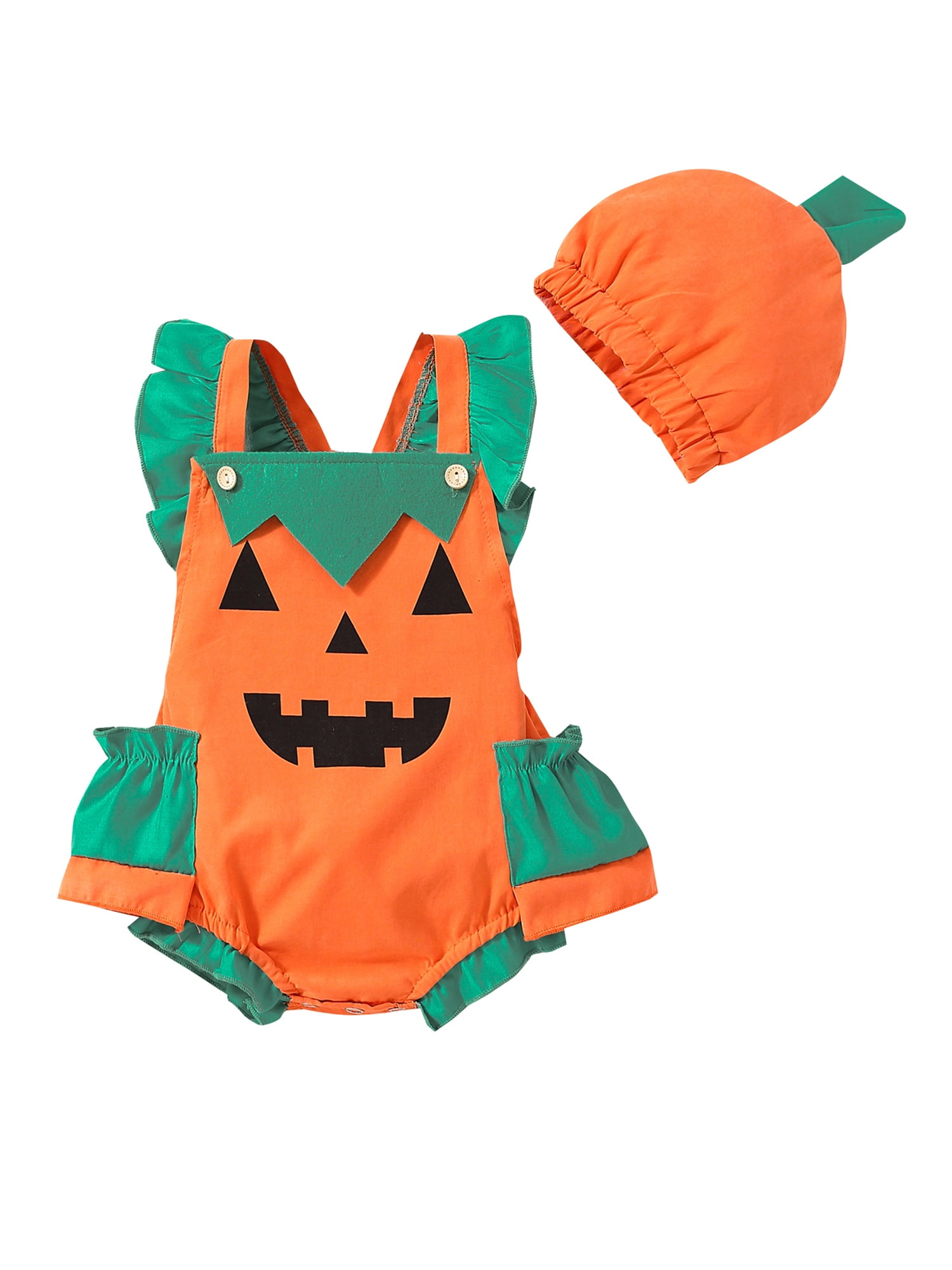 Franhais Baby Girl Boy Halloween Outfit, Pumpkin Face Print Square-Neck Suspenders Jumpsuit ...