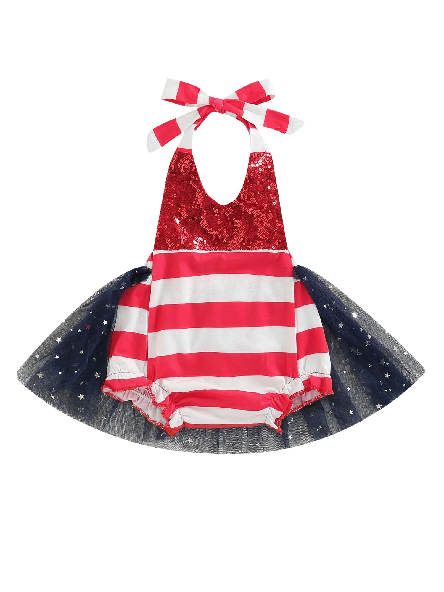Franhais Baby Girl’s Bandage Halter Romper Fashion Sequin Stripe Mesh ...