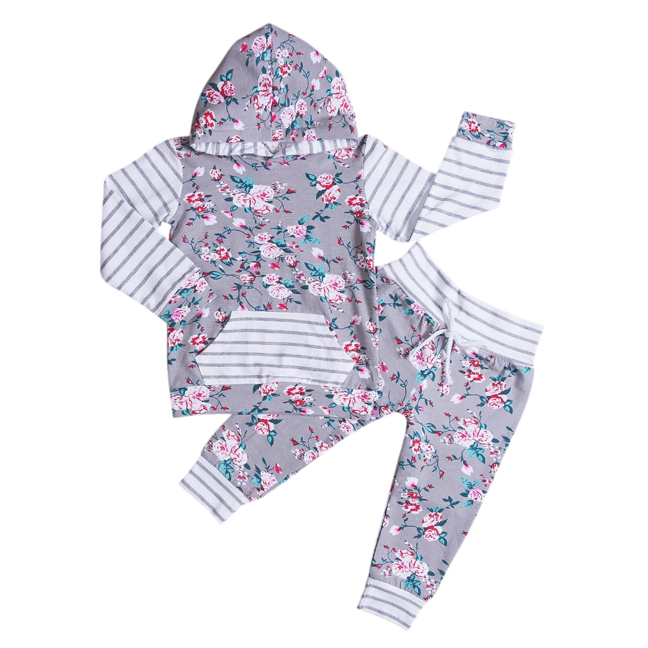 Franhais Baby Tracksuit 2 Piece Set, Flower Stripe Print Hooded ...