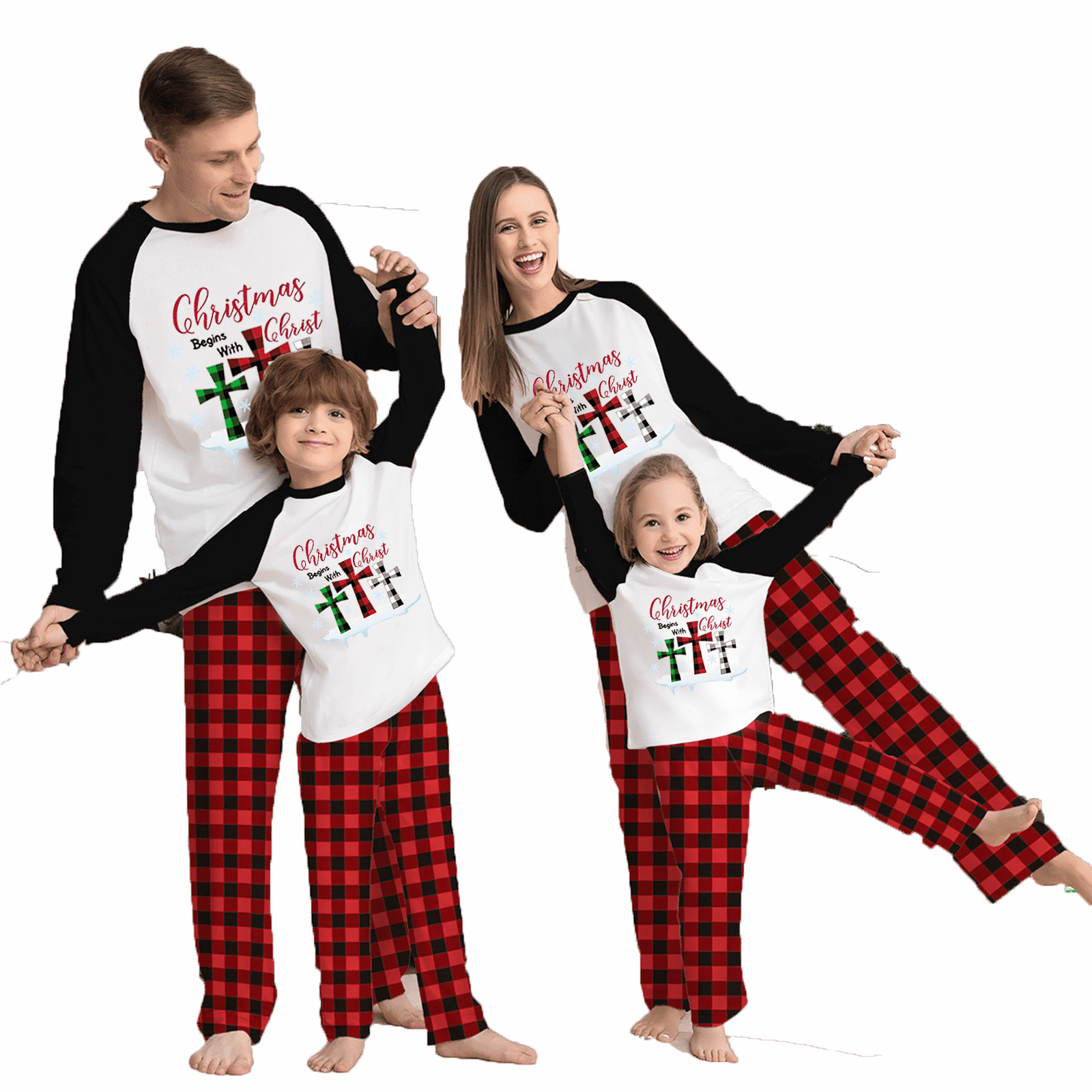 Franhais Christmas Family Pajamas Matching Set Letter Cross Print Long ...