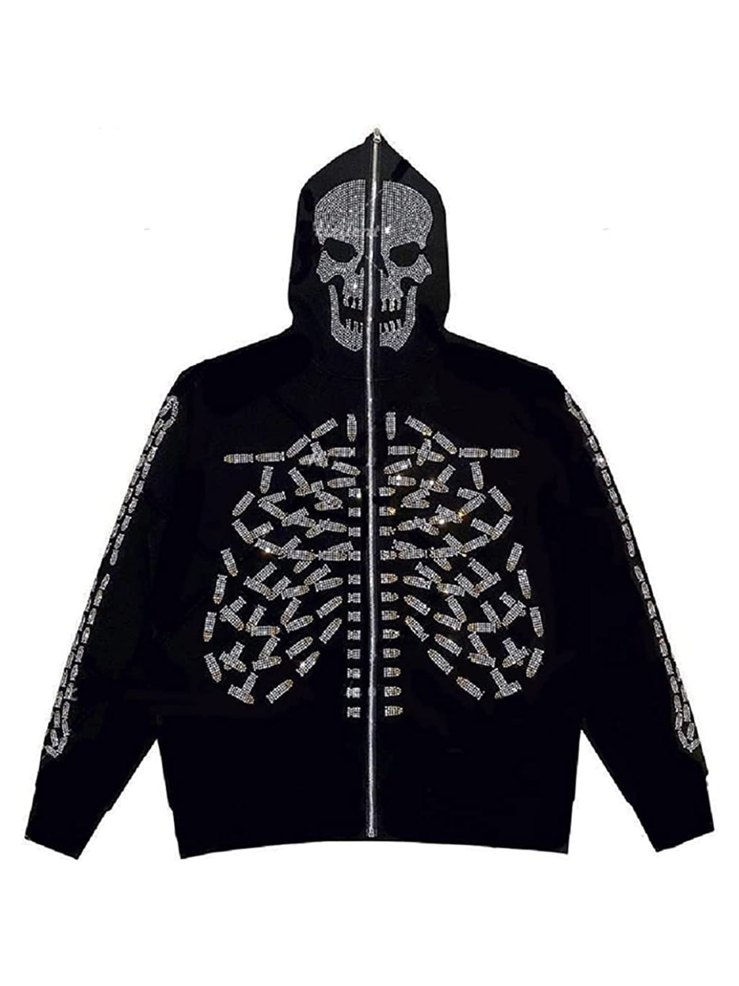 Franhais Female Coat, Rhinestones Skull/ Spider Print Long Sleeve ...