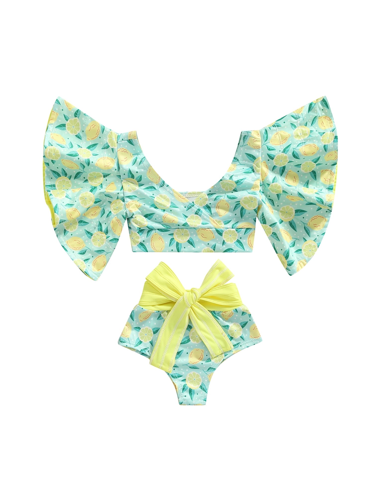 Franhais Girl's 2pcs Bathing Suit,Lemon/Starfish Baggy Sleeve Swim Tops ...