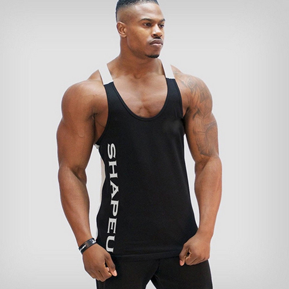 Franhais Men's Gym Letter Printed Fitness Sports Vest Muscle Low Cut ...