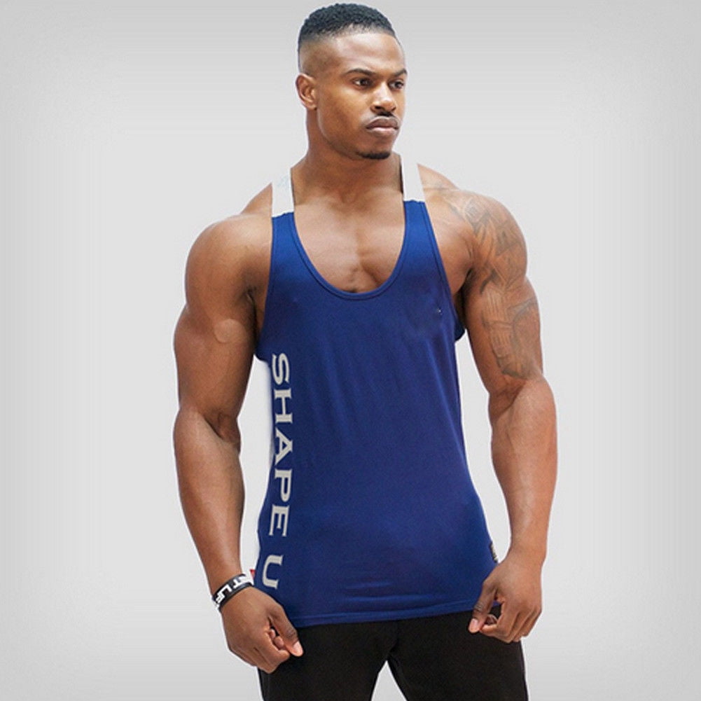 Franhais Men's Gym Letter Printed Fitness Sports Vest Muscle Low Cut ...
