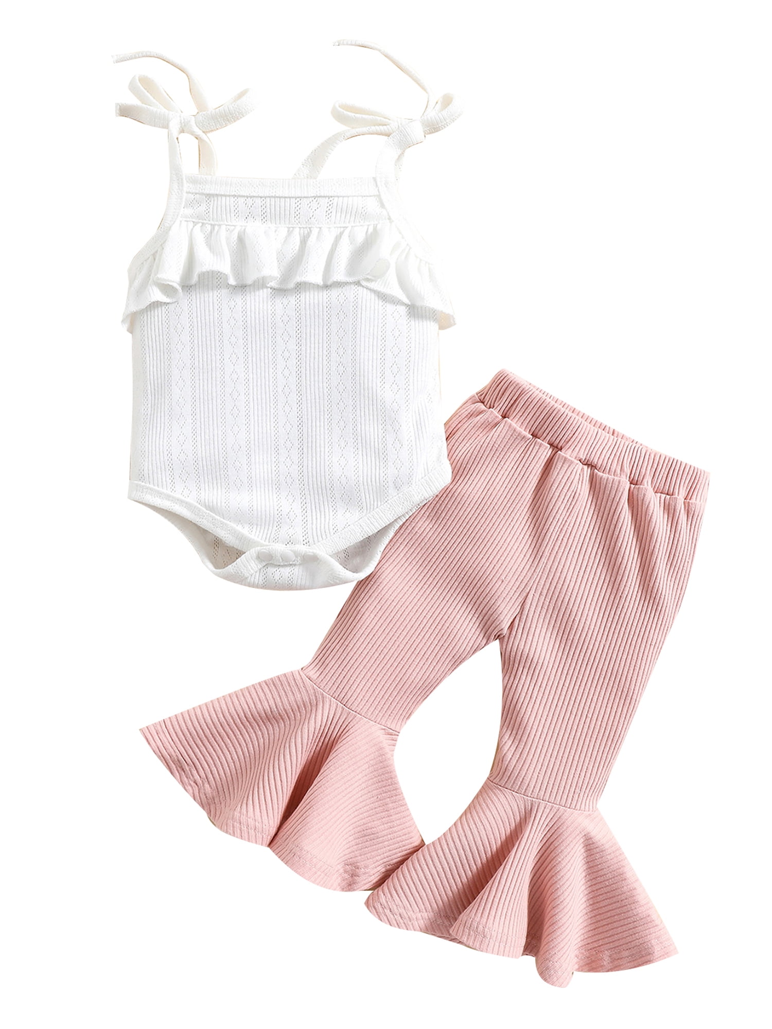 Franhais Newborn Girl Long Pants Outfits, Solid Color Sling Romper ...