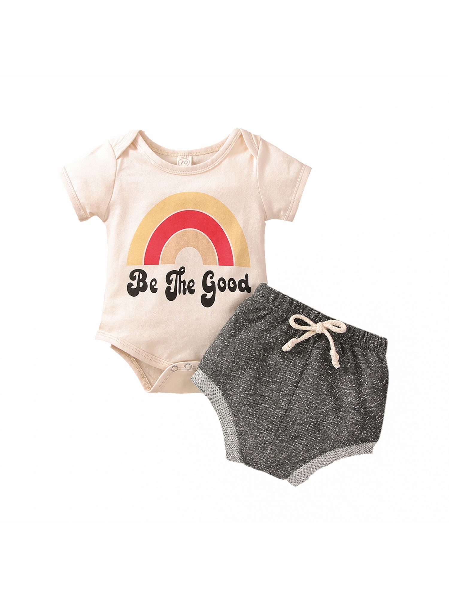 Franhais Newborn Two-Piece Outfits, Short Sleeve Rainbow Letter Print O ...