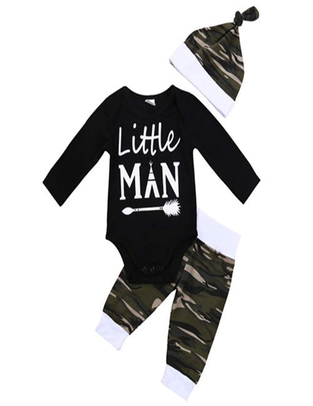 Franhais Toddler Baby Boy Long Sleeve Letters Tops Romper + Camouflage ...