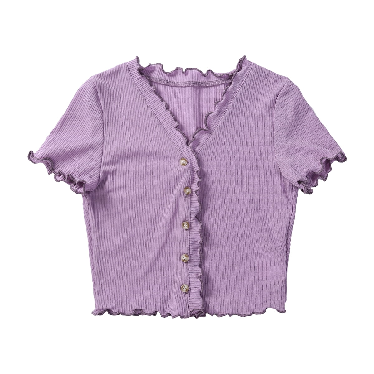 Franhais Women Casual Crop Top, Solid Color V-neck Short Sleeve Close ...