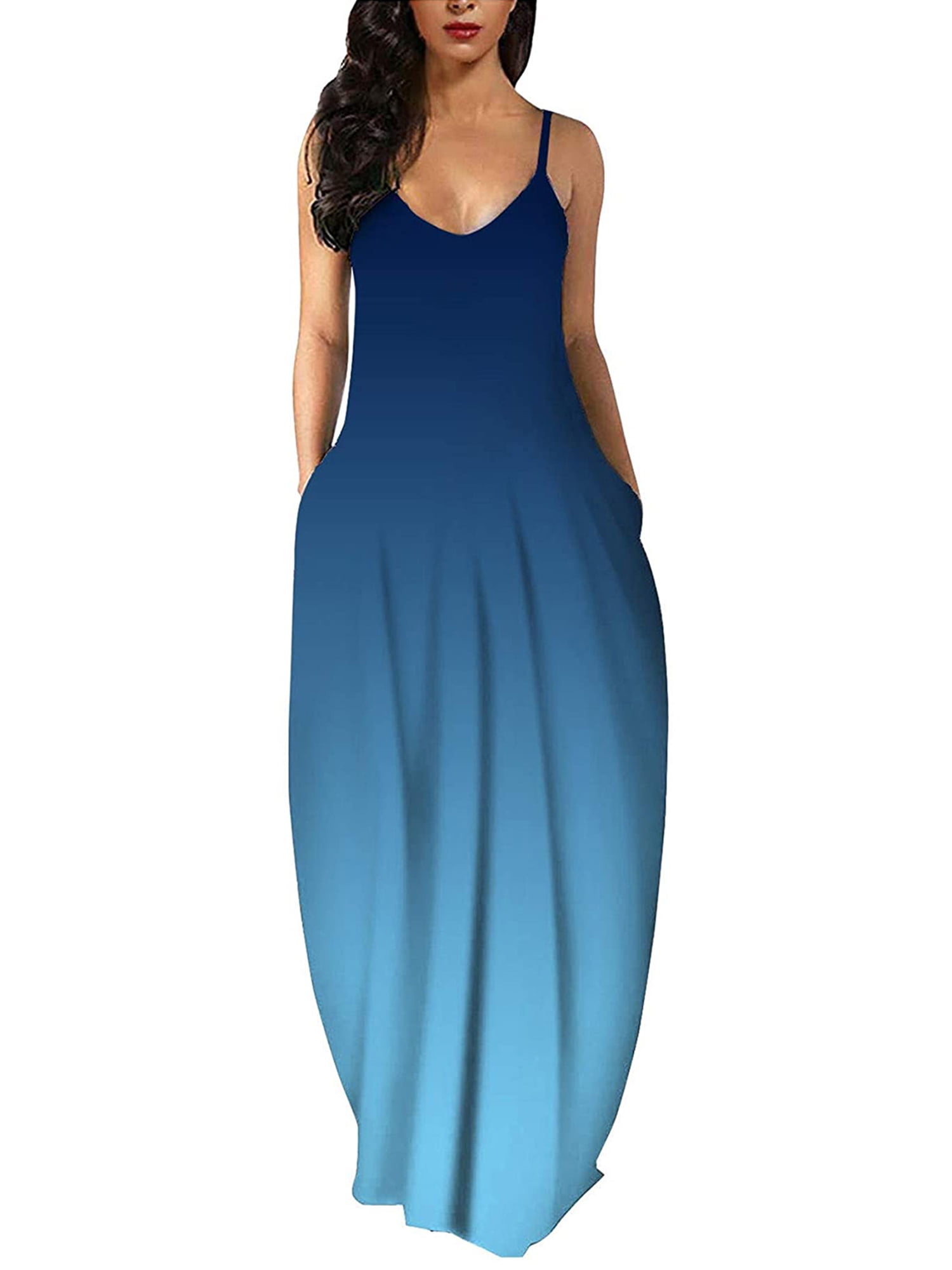 Franhais Women Loose Style Slip Dress, U-shaped Collar Sleeveless Long ...