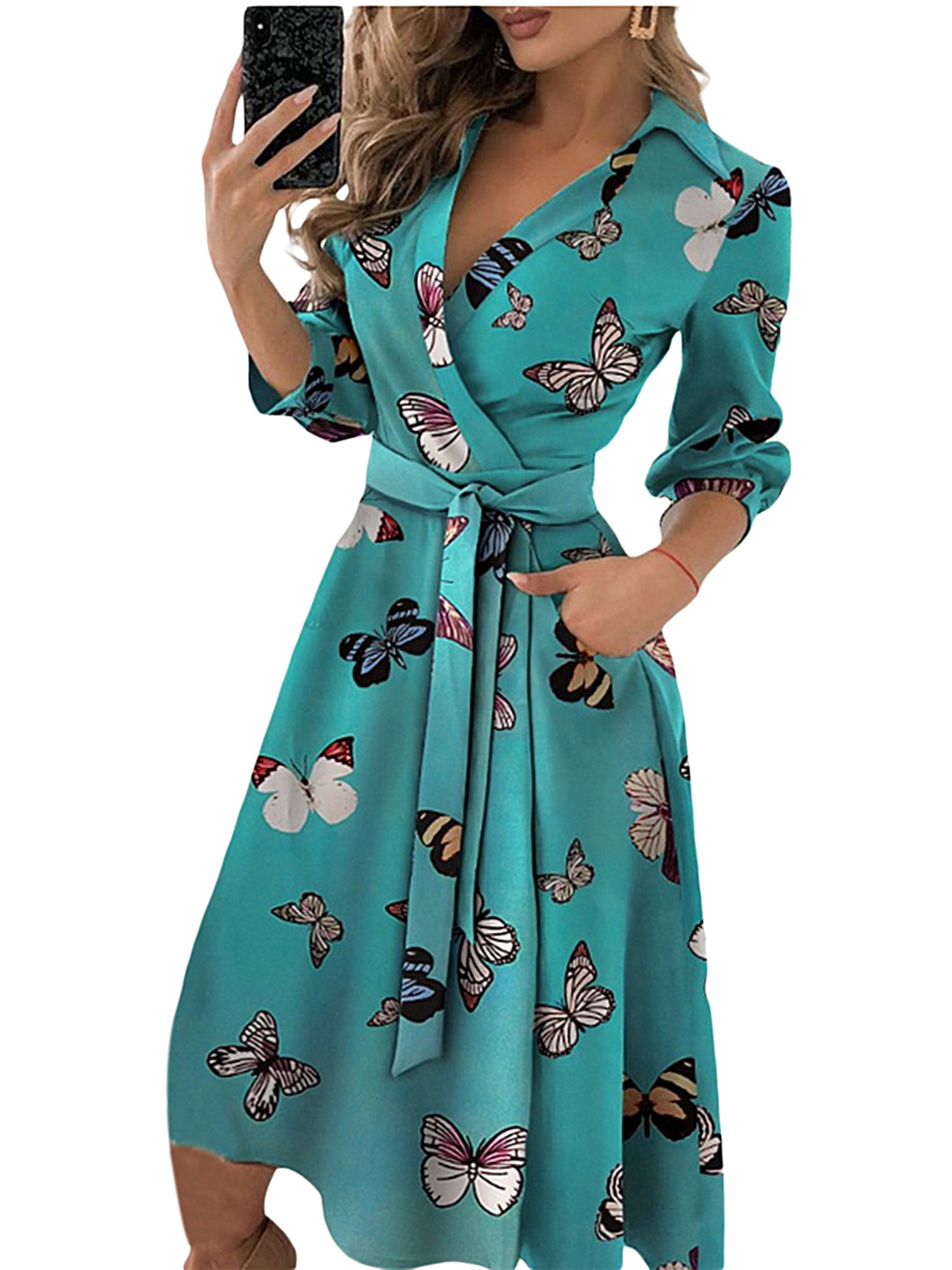 Franhais Women Tie-up Mid-rise Dress, Adults Solid Color/Print Long ...