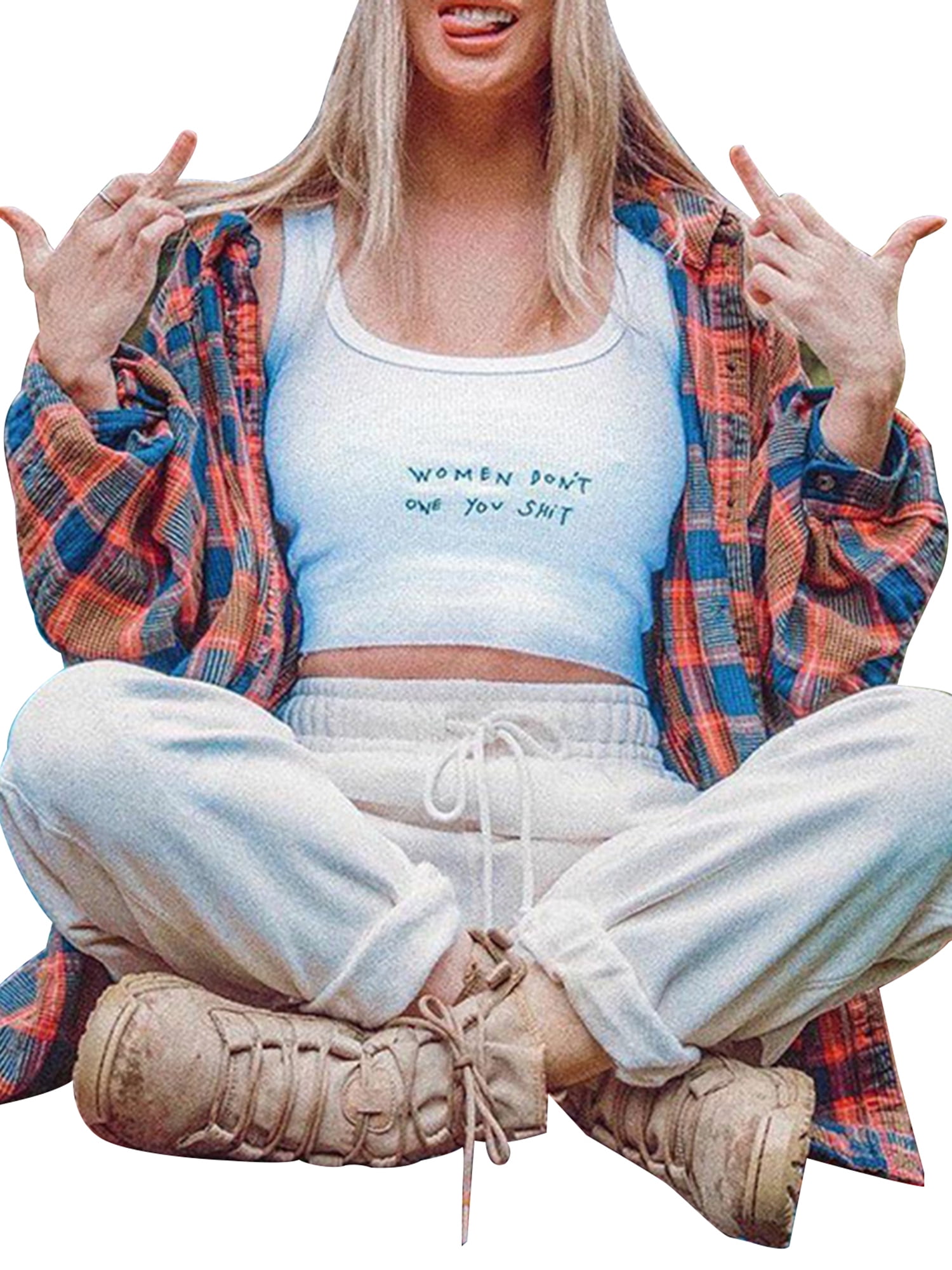 Franhais Women's Sleeveless Tank Vest, Girl's Tight Letter Printing ...