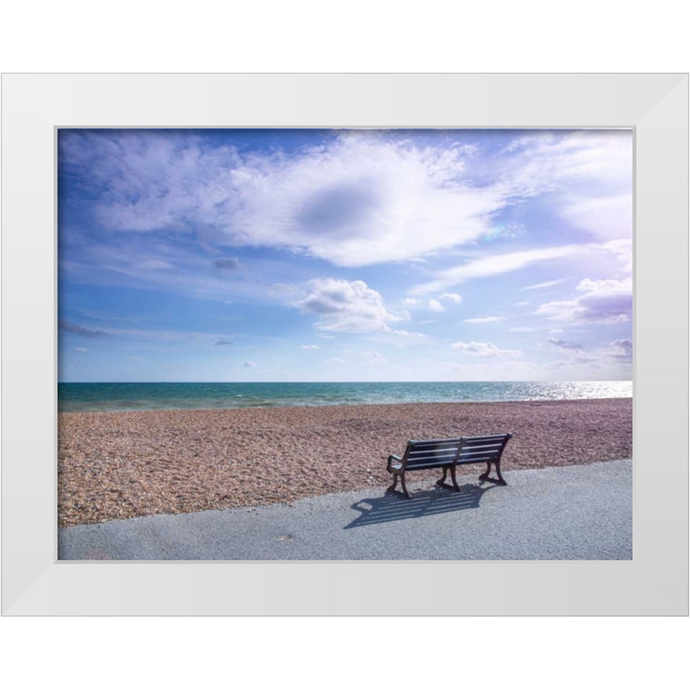Frank, Assaf 18x15 White Modern Wood Framed Museum Art Print Titled - Bench at seaside promenade ...