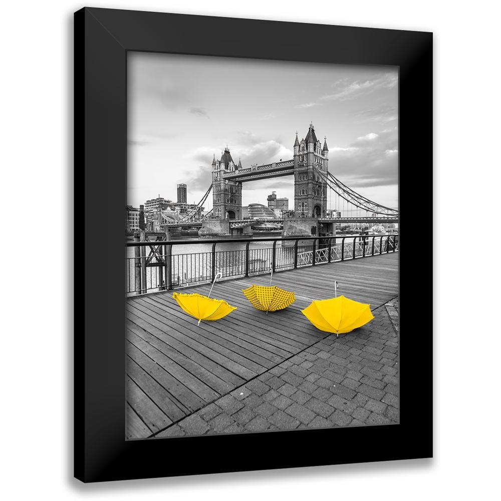Frank, Assaf 19x24 Black Modern Framed Museum Art Print Titled - Yellow umbrellas, Tower bridge ...