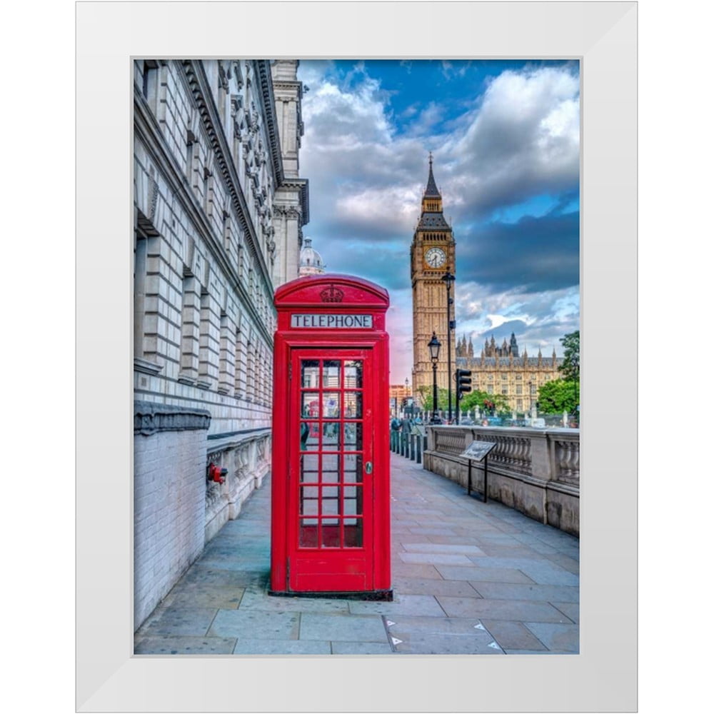 Frank, Assaf 25x32 White Modern Wood Framed Museum Art Print Titled - Telephone booth with Big ...