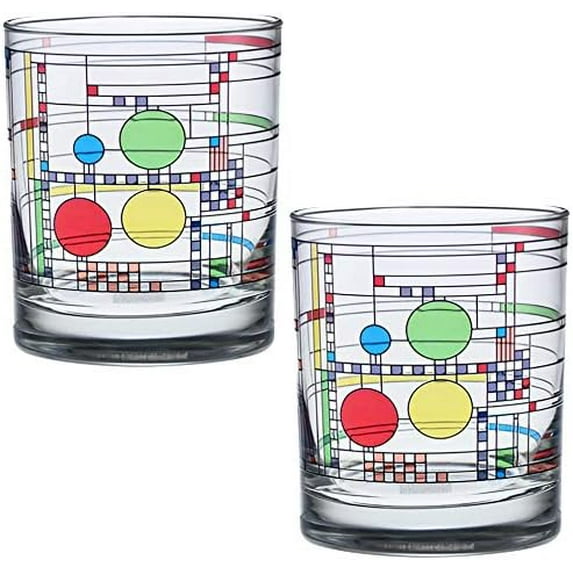 Frank Lloyd Wright DOF Double Old Fashioned Glass 14-Ounce (Gift Boxed Set of 2, Coonley ...